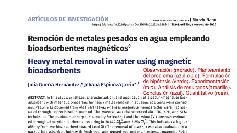 Remoción de Metales Pesados en Agua con Bioadsorbentes Magnéticos - ART ...