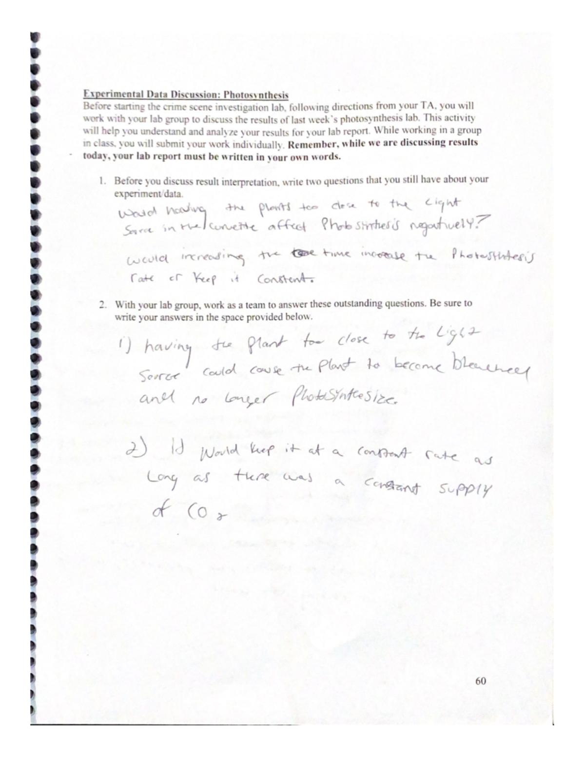 Exercise 6: Photosynthesis Lab Report Analysis - Module 6 - Studocu