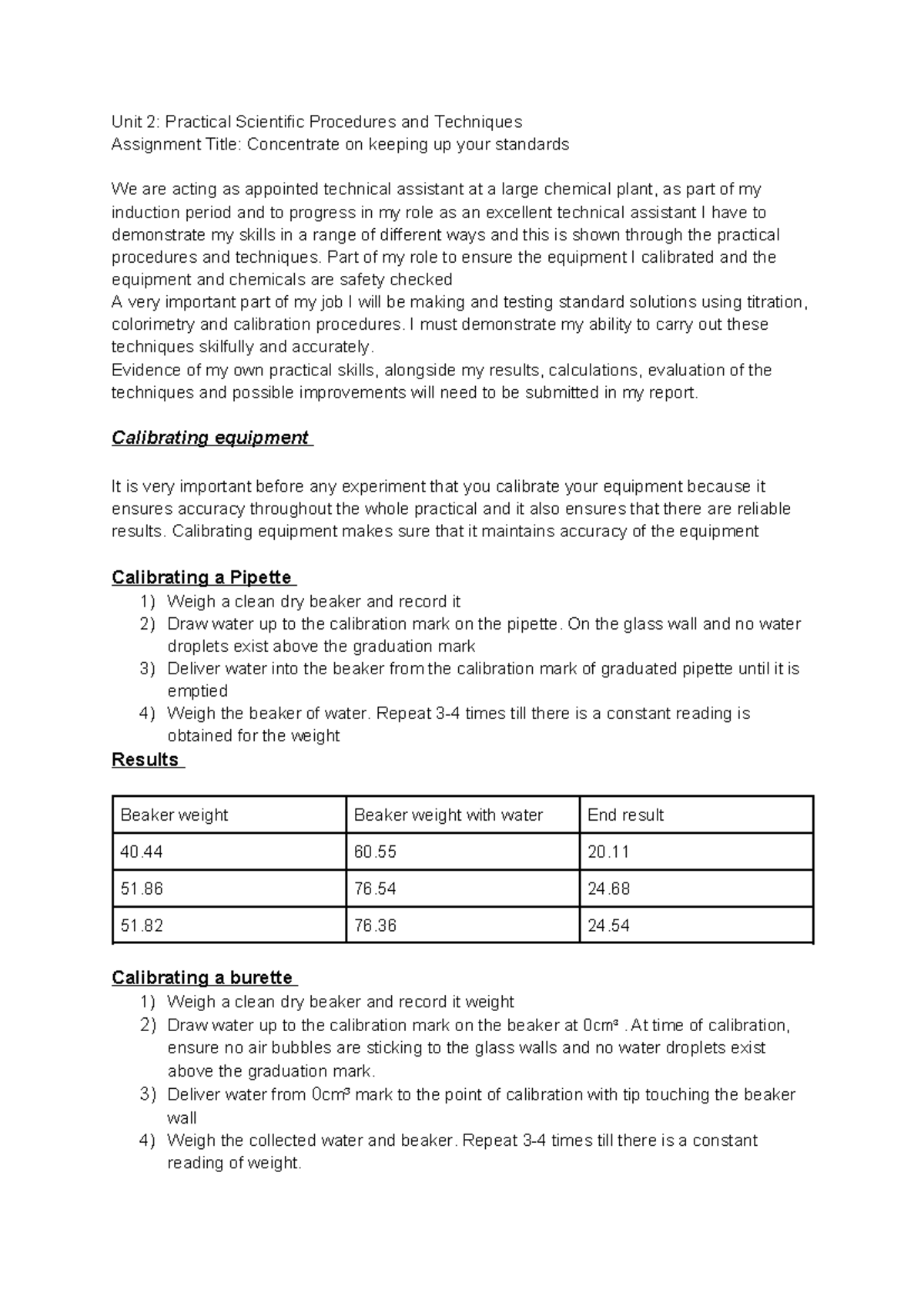 Unit 2 A Coursework: Practical Techniques in Chemistry - Studocu