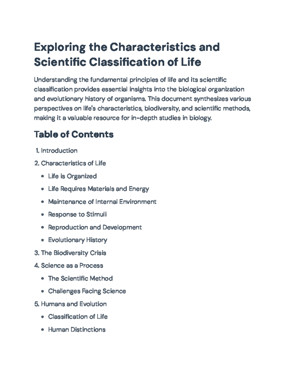 Understanding Life: Characteristics, Biodiversity, and Sci ...