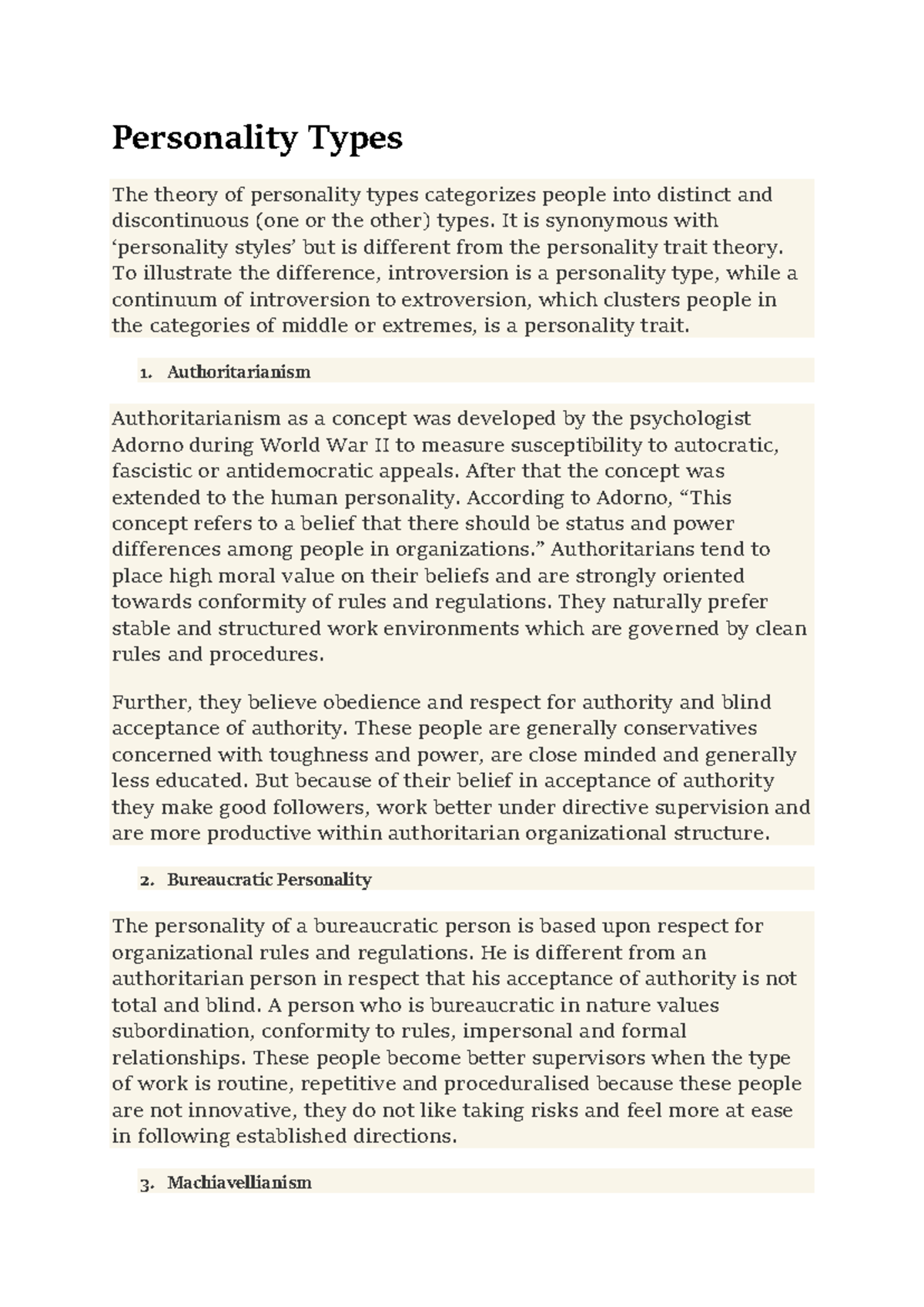 Personality Types and Theories: An Overview (PSY 101) - Studocu