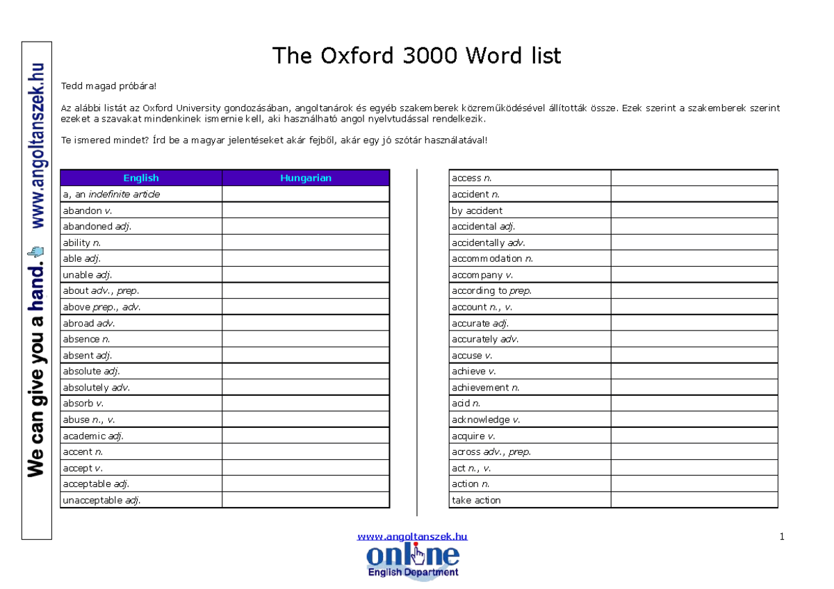 Oxford 3000 Word List: Essential Vocabulary Guide - Studocu