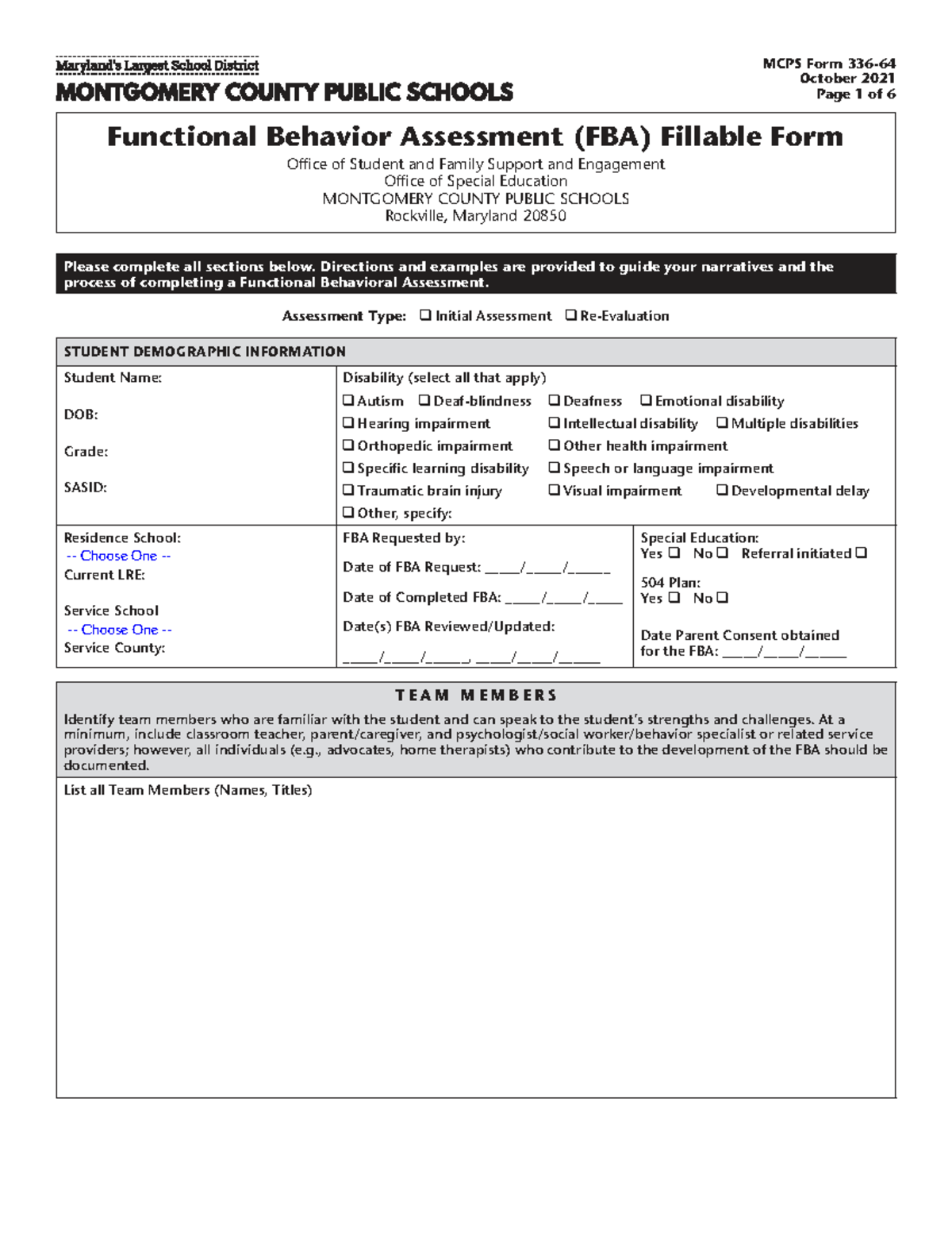 FBA Form 1: Understanding Student Behavior Through Assessment - Studocu