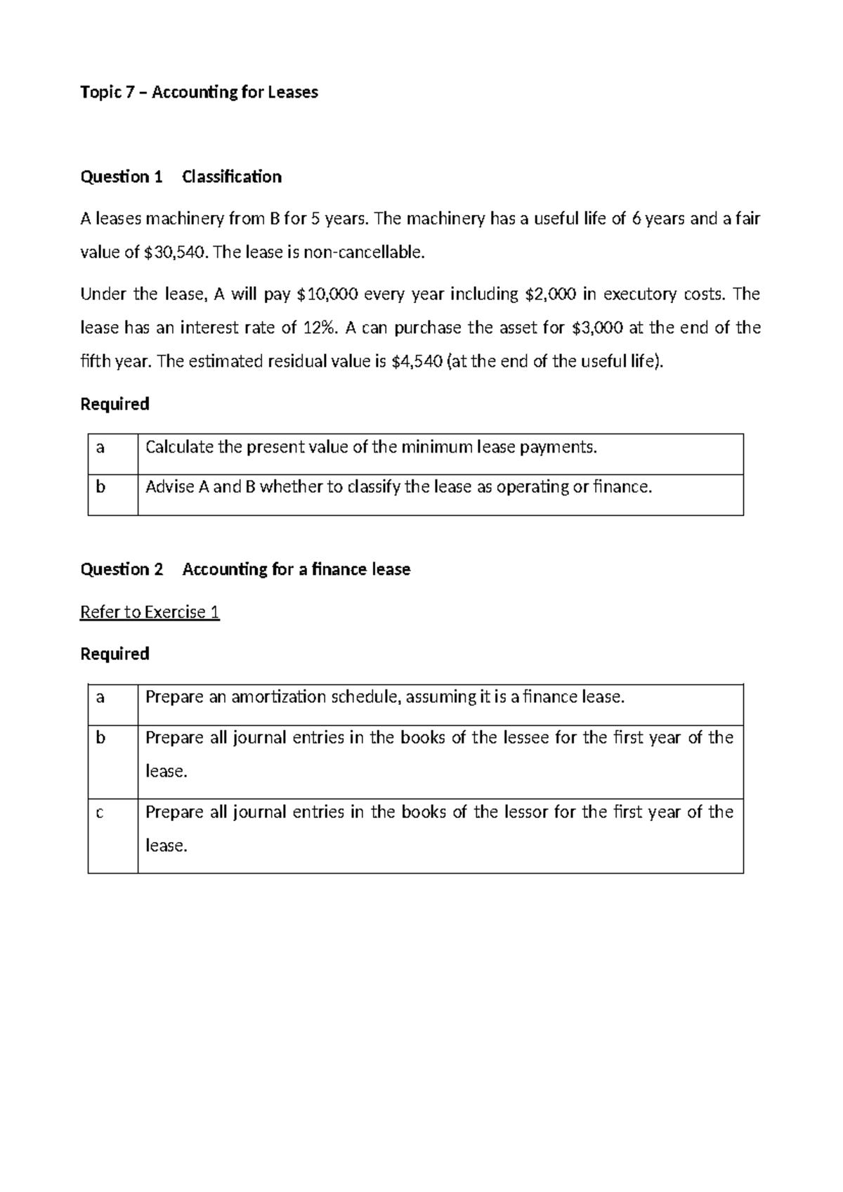 Week 7 - Leases and Liabilities - Lecture Exercises Summary - Studocu