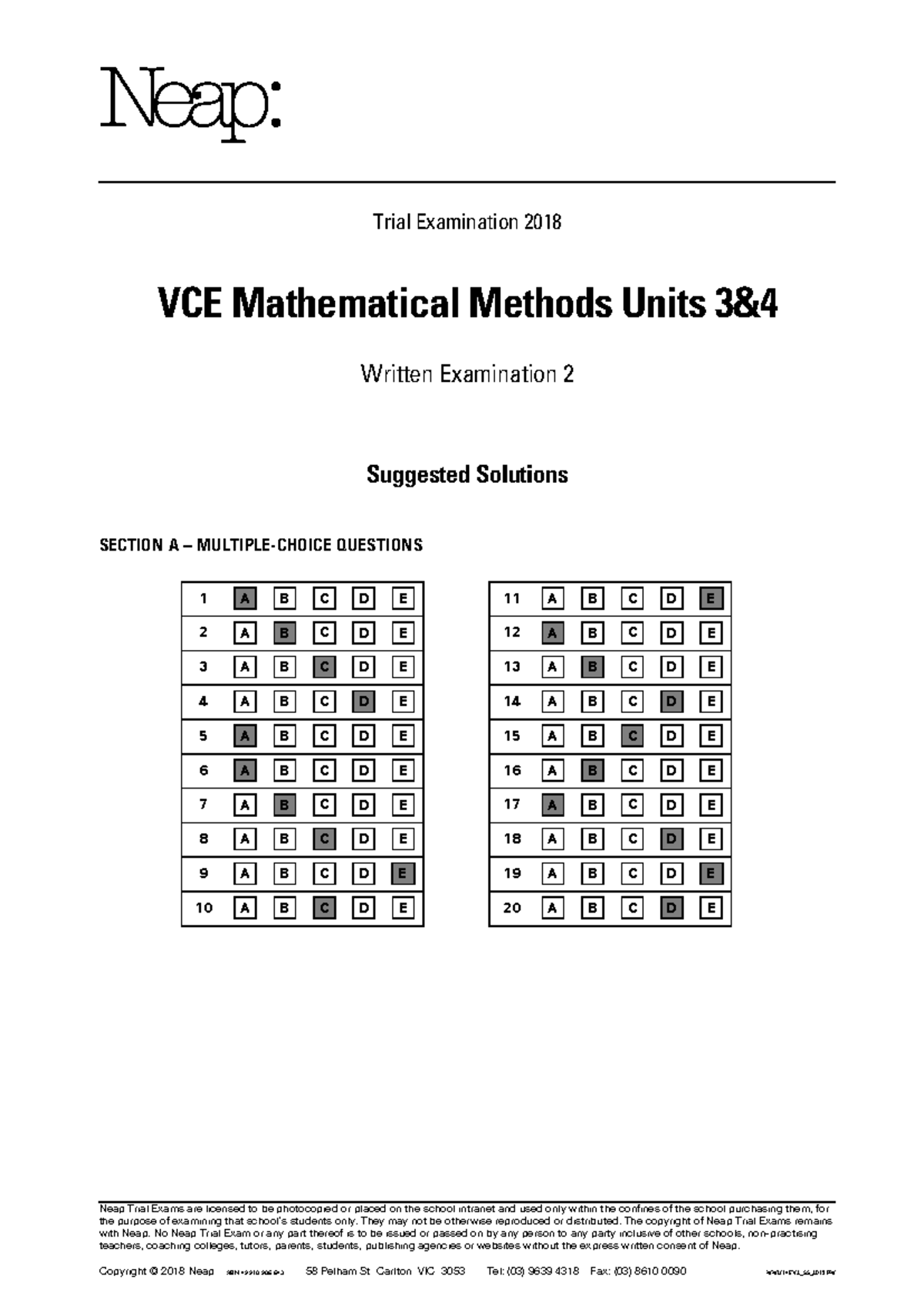 VCE Mathematical Methods Units 3&4 Trial Exam 2 Suggested Solutions ...