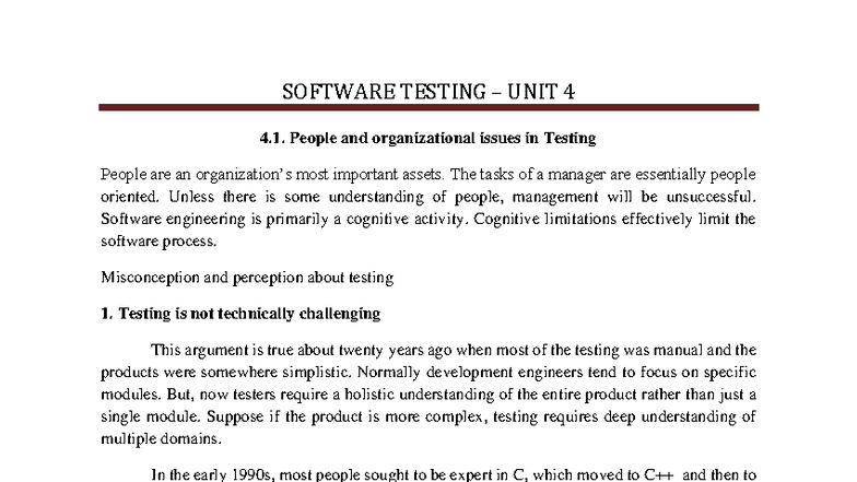 SOFTWARE TESTING UNIT 4: People, Challenges, and Test Planning Insights ...