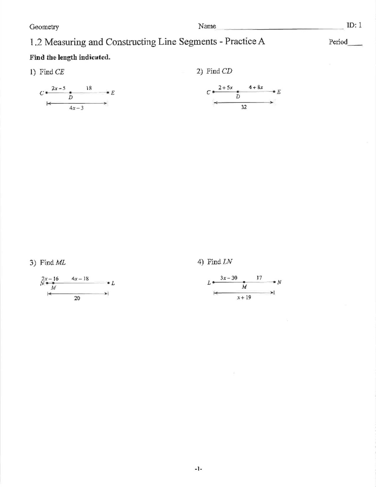 GEO 1.2 Practice A - Class notes reguarding geometry. - Geometry Name ...