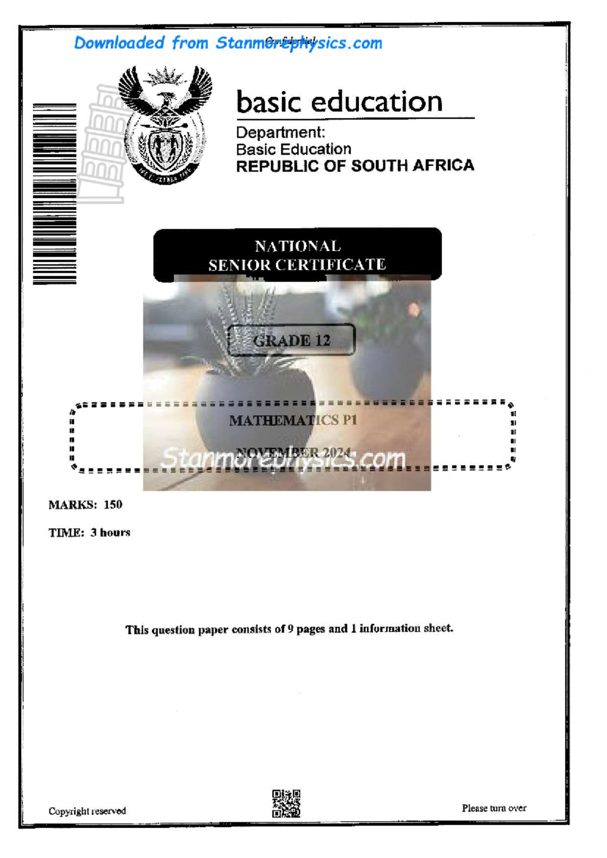 NSC Maths Grade 12 November 2024 Exam Paper P1 - Essential Instructions ...