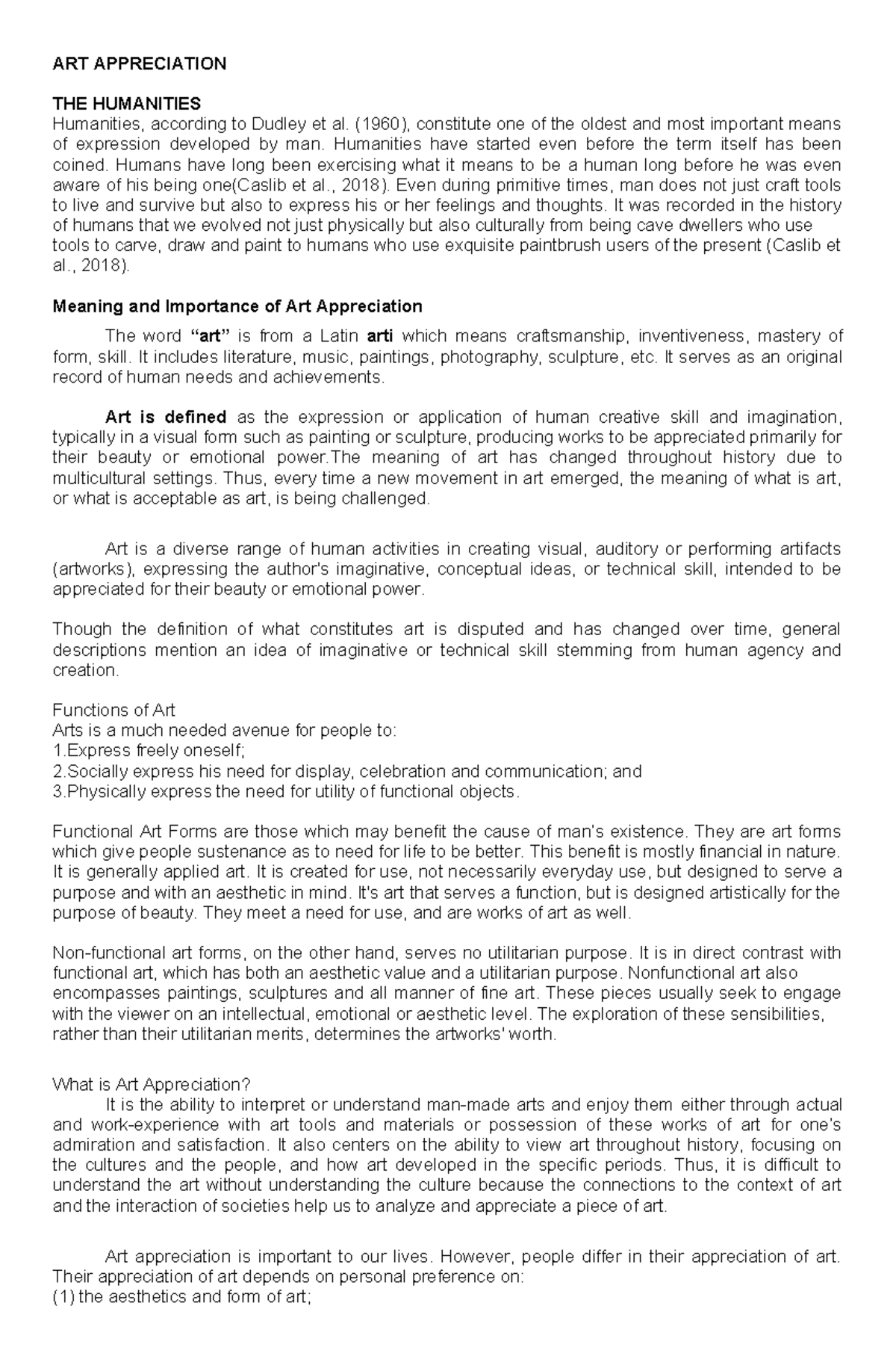 ART- Appreciation Handout: Midterm Study Guide on Humanities - Studocu