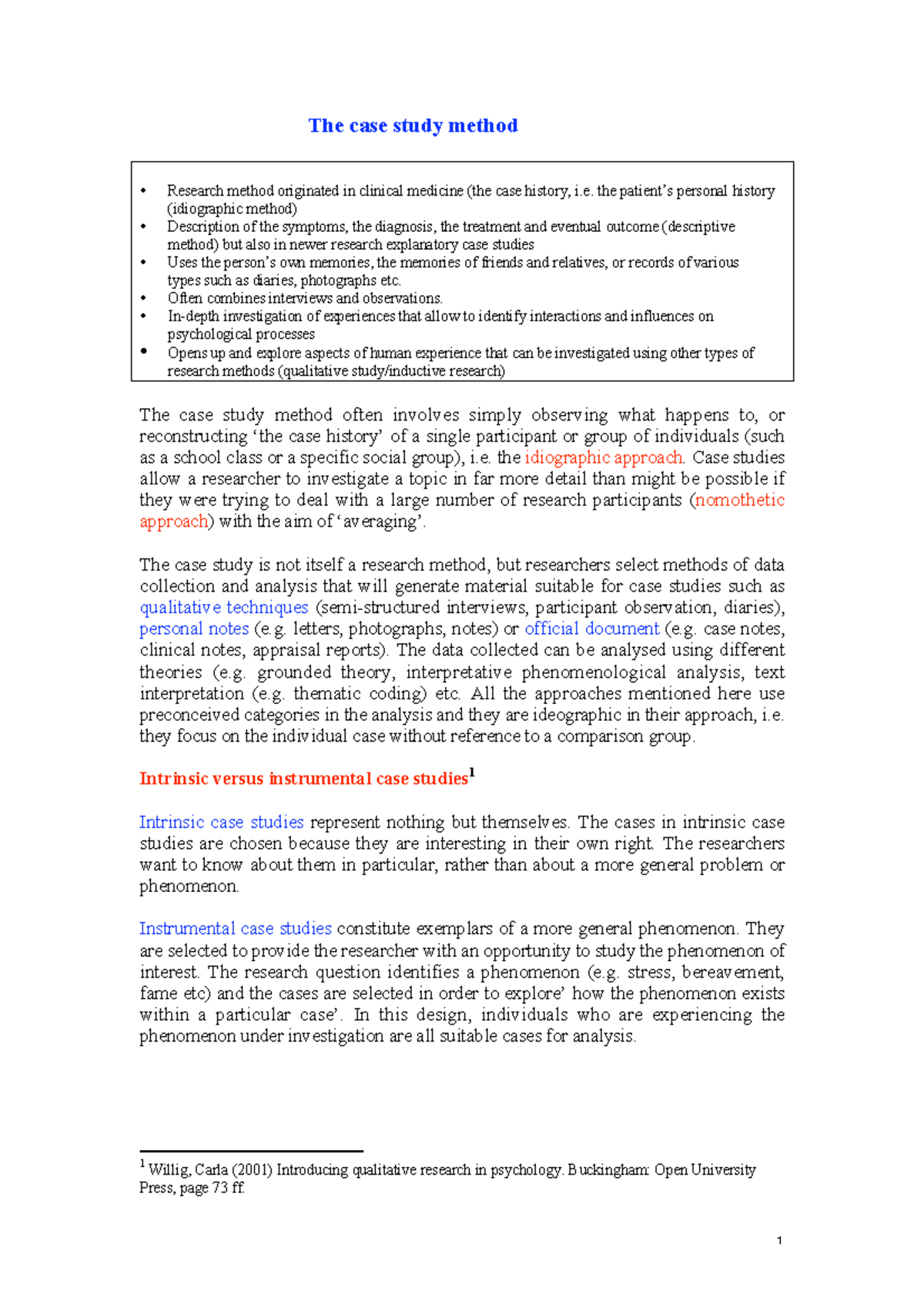 Psychology 101: Understanding the Case Study Method in Research - Studocu