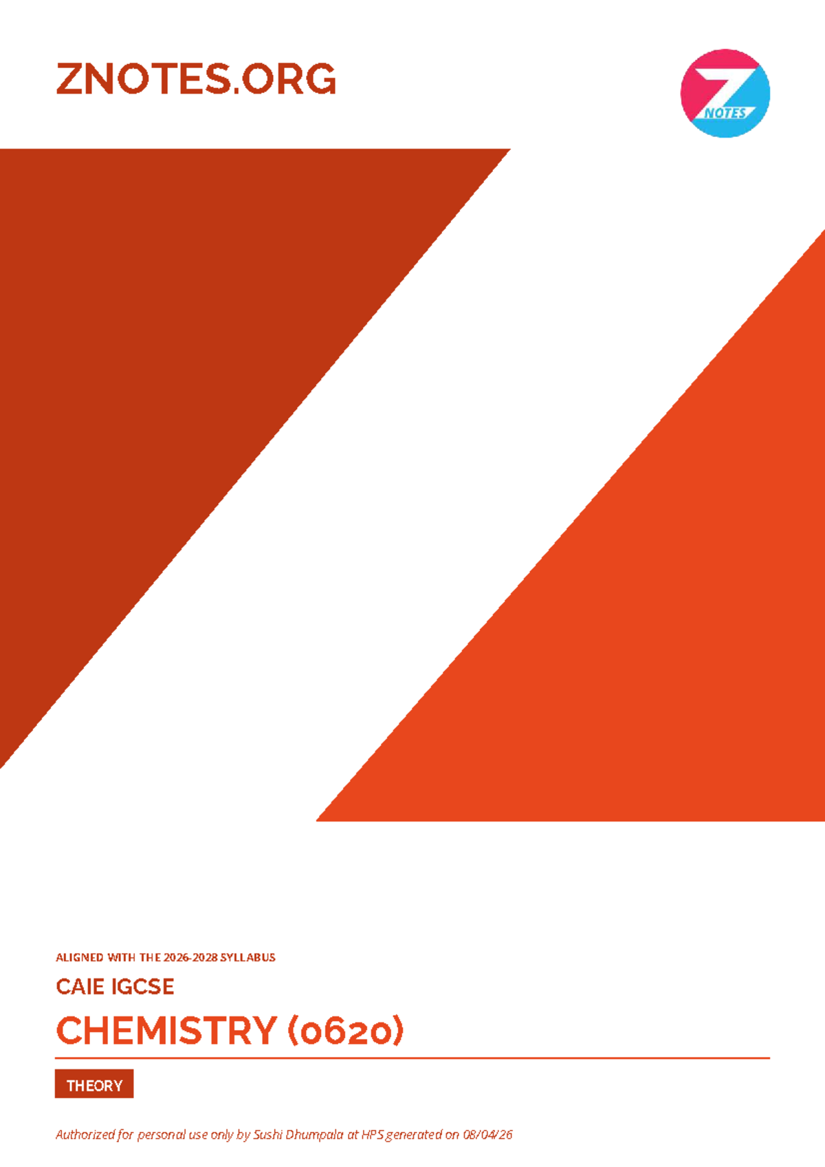 CAIE IGCSE Chemistry (0620) Theory Notes by Sushi Dhumpala - Studocu