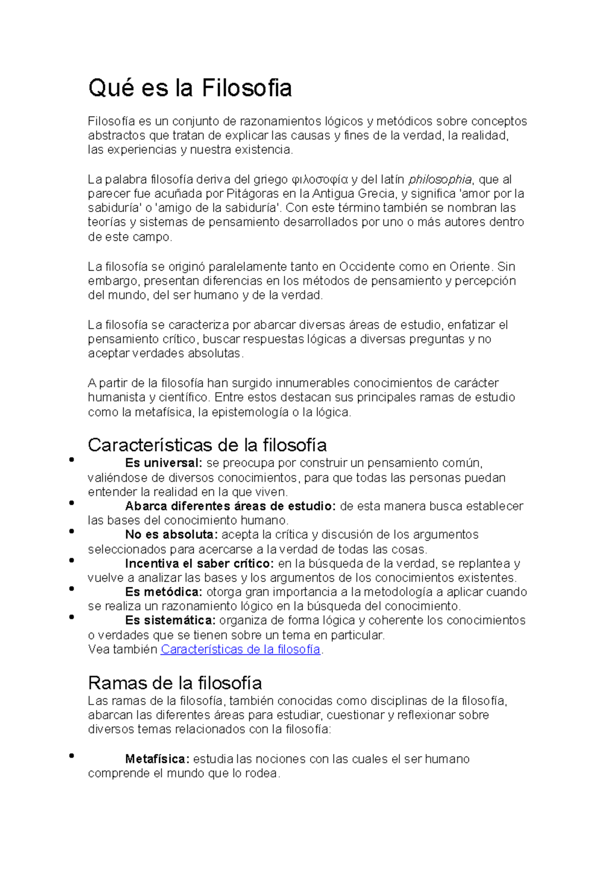 Qué es la Filosofia - FILOSFIA - Qué es la Filosofia Filosofía es un ...