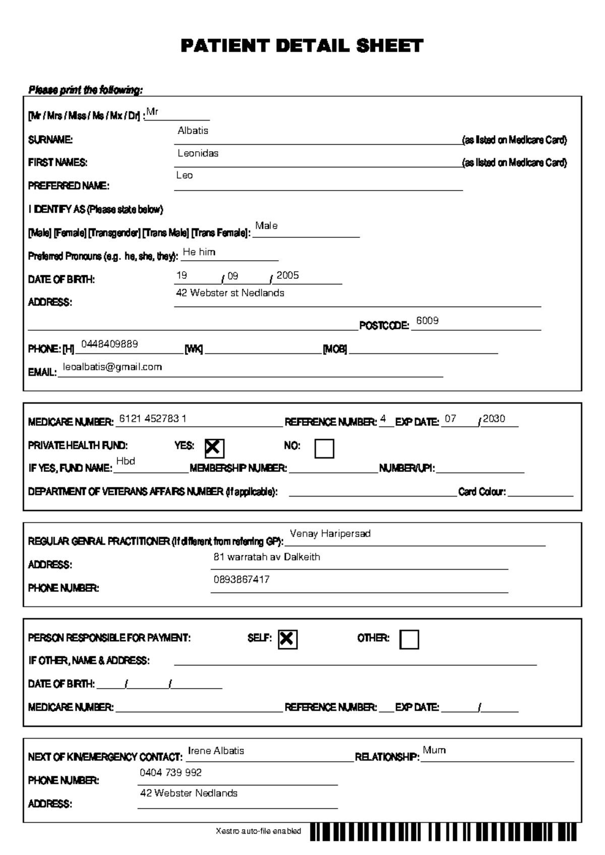 Patient Detail Sheet - bananana - - Studocu