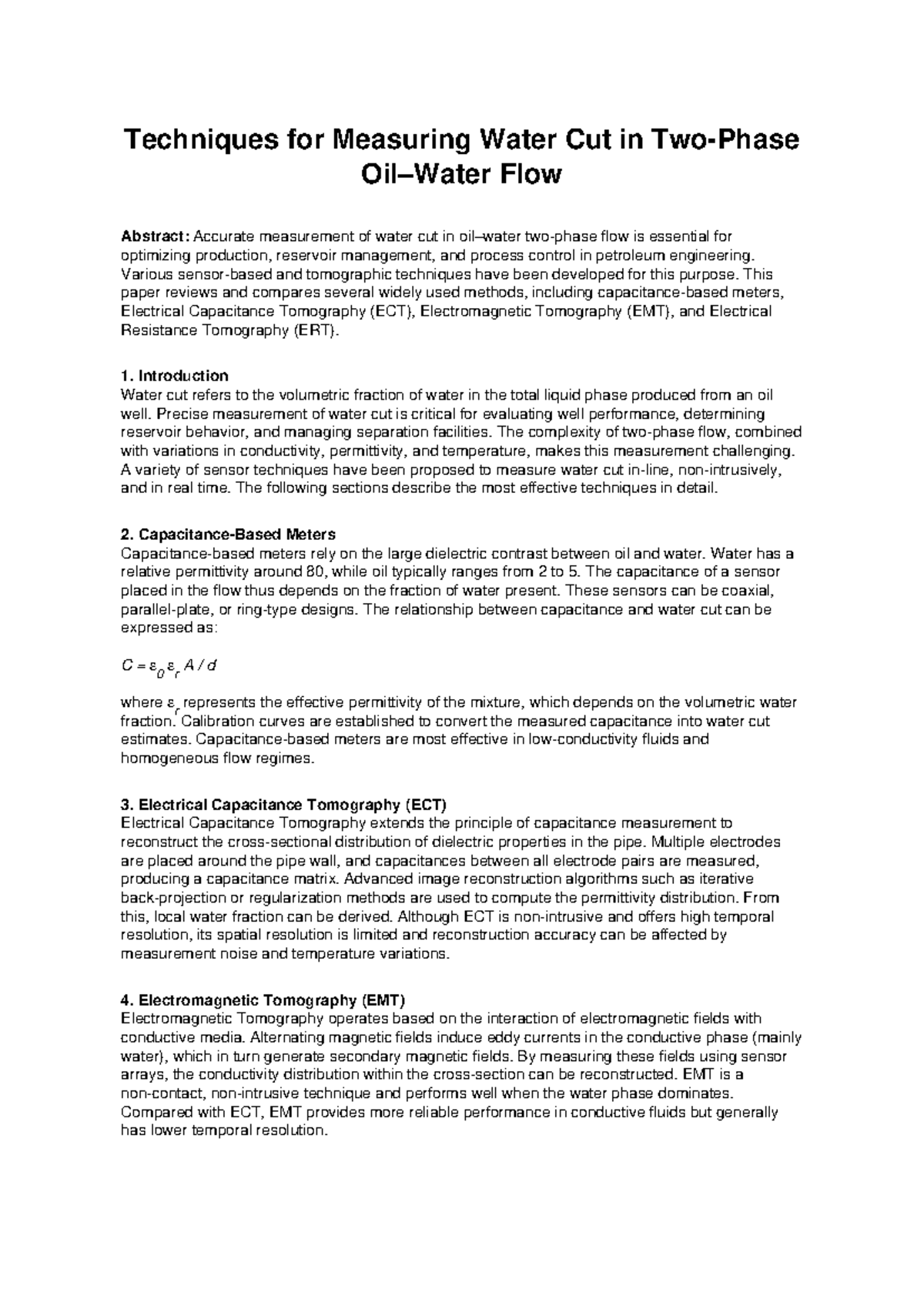 Techniques for Measuring Water Cut in Two-Phase Flow (ENG 101) - Studocu