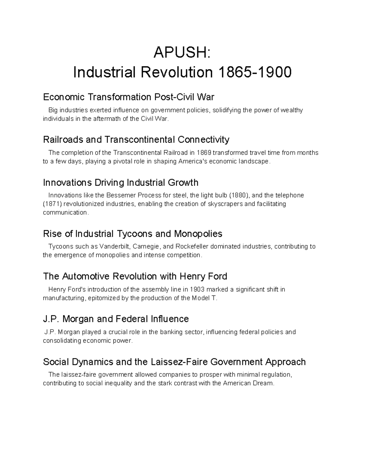APUSH Lecture Notes: Economic Shift During the Industrial Revolution ...
