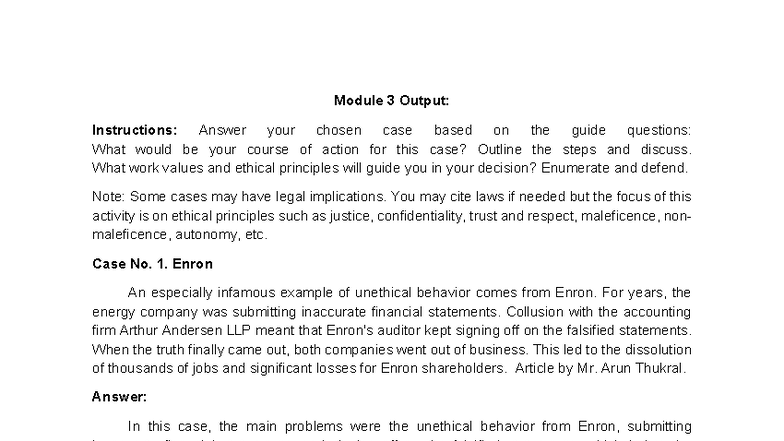 Module 3 Output: Case Study on Enron's Ethical Failures and Principles ...