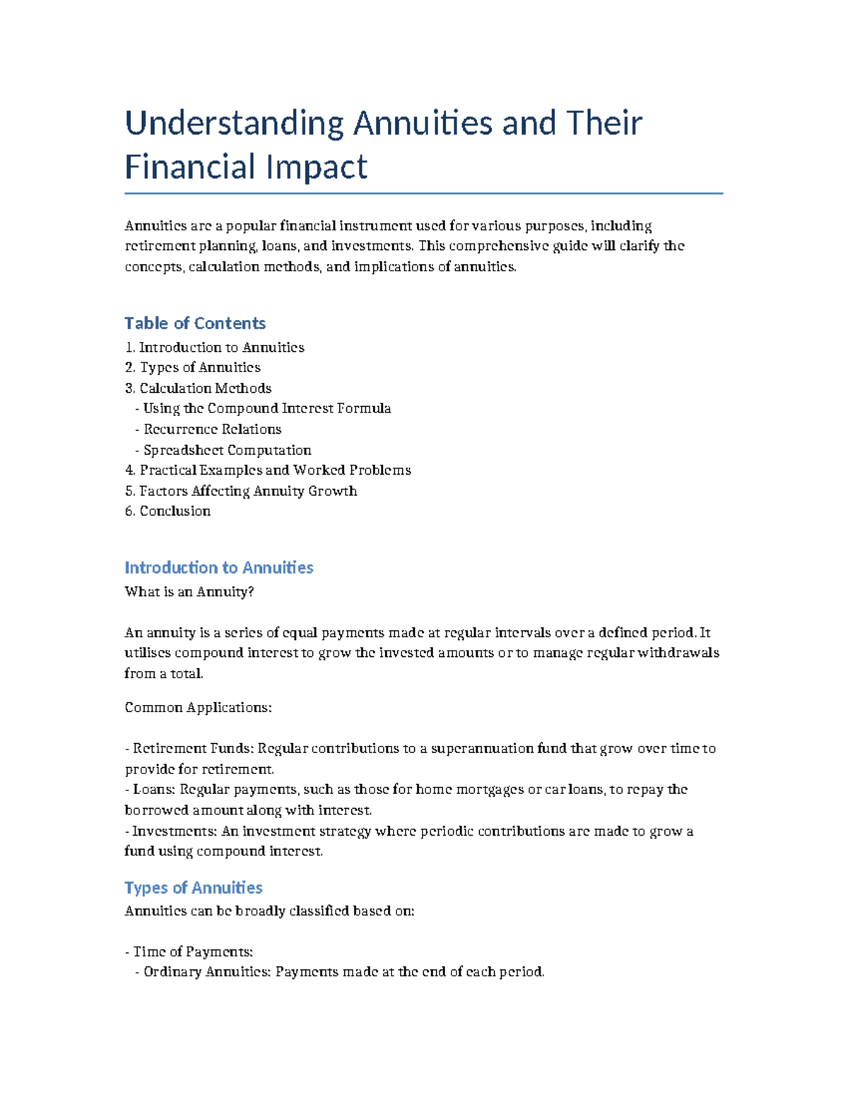 Understanding Annuities: Types, Calculations & Financial Impacts - Studocu