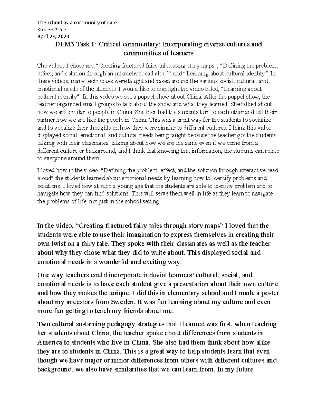 DFM3 Task 1 - Critical Commentary on Community Care & Culture - Studocu