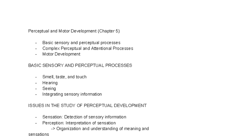 PSY2105 Perceptual and Motor Development: Chapter 5 Insights - Studocu