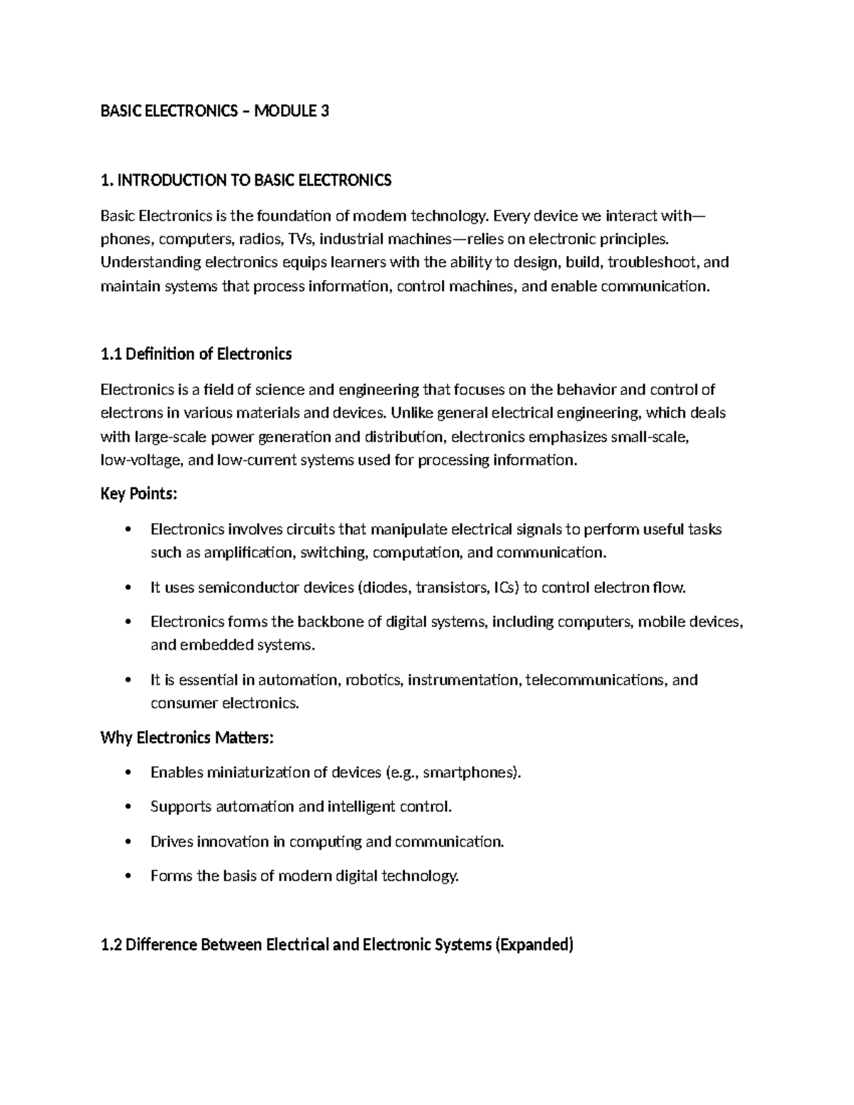 Basic Electronics - Trainers' guide - BASIC ELECTRONICS – MODULE 3 1. INTRODUCTION TO BASIC ...