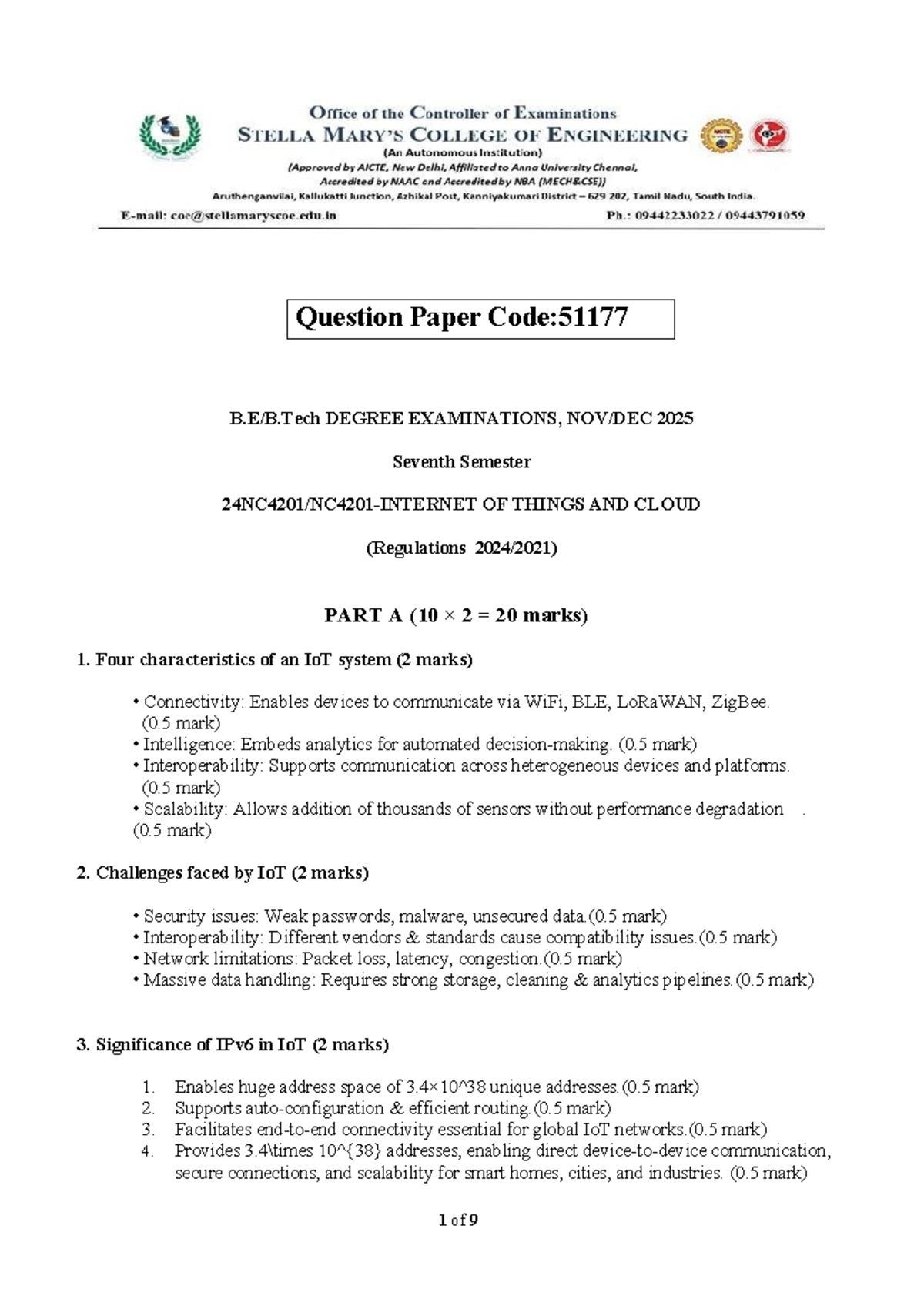 IoT and Cloud: Degree Exam Notes 51177, 2025 - 7th Semester - Studocu