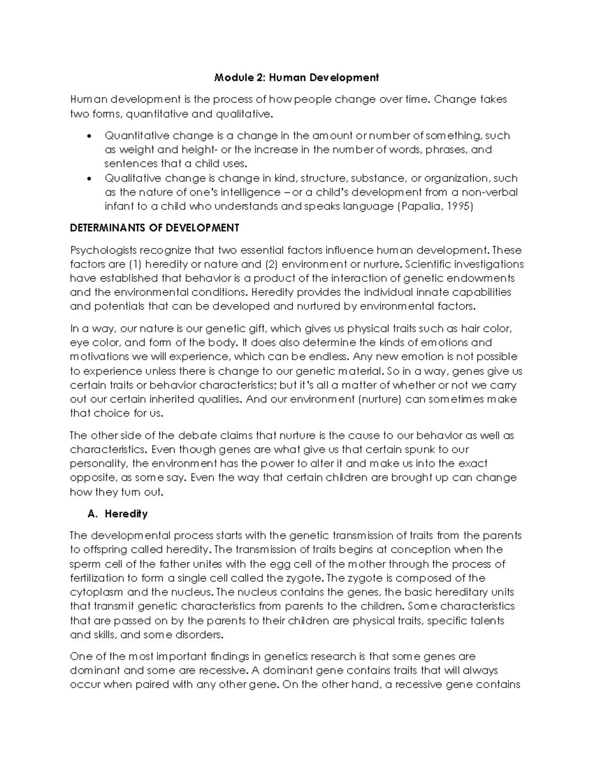M2: Human Development - Key Concepts and Theories - Studocu