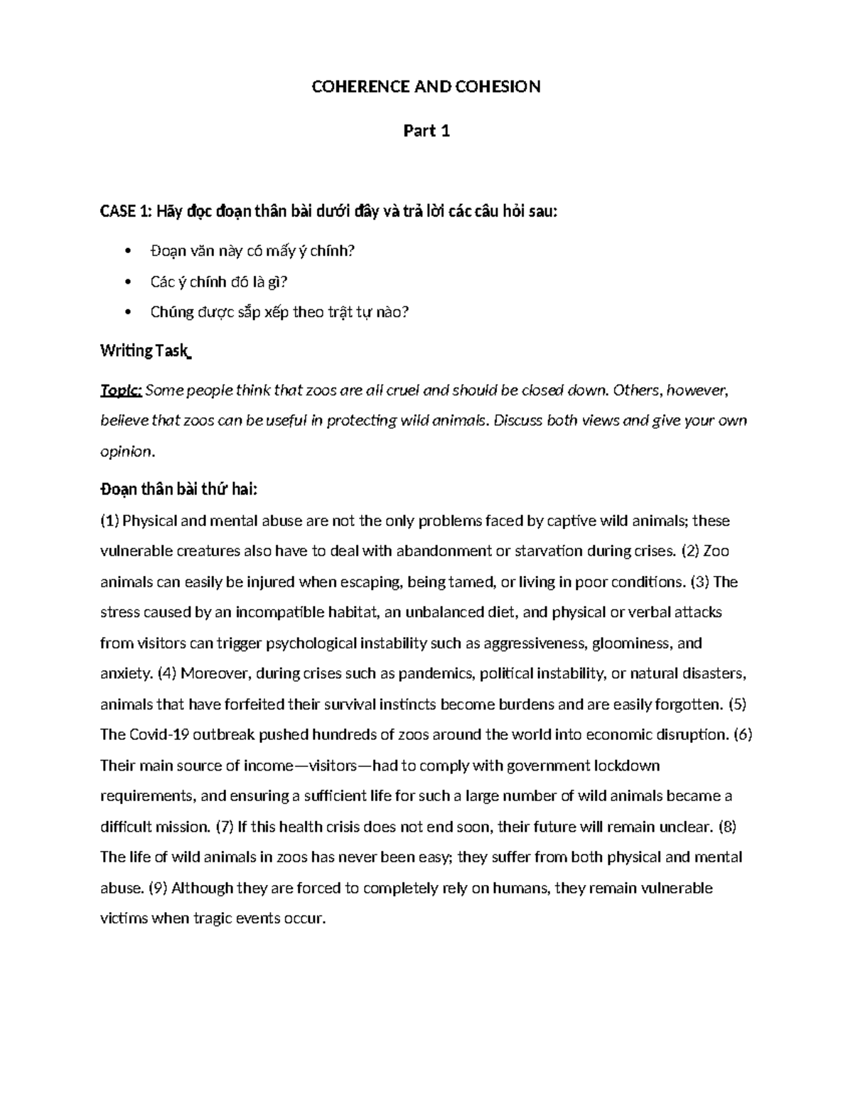 COHERENCE AND COHESION Part 1: Analyzing Writing Tasks and Main Ideas ...
