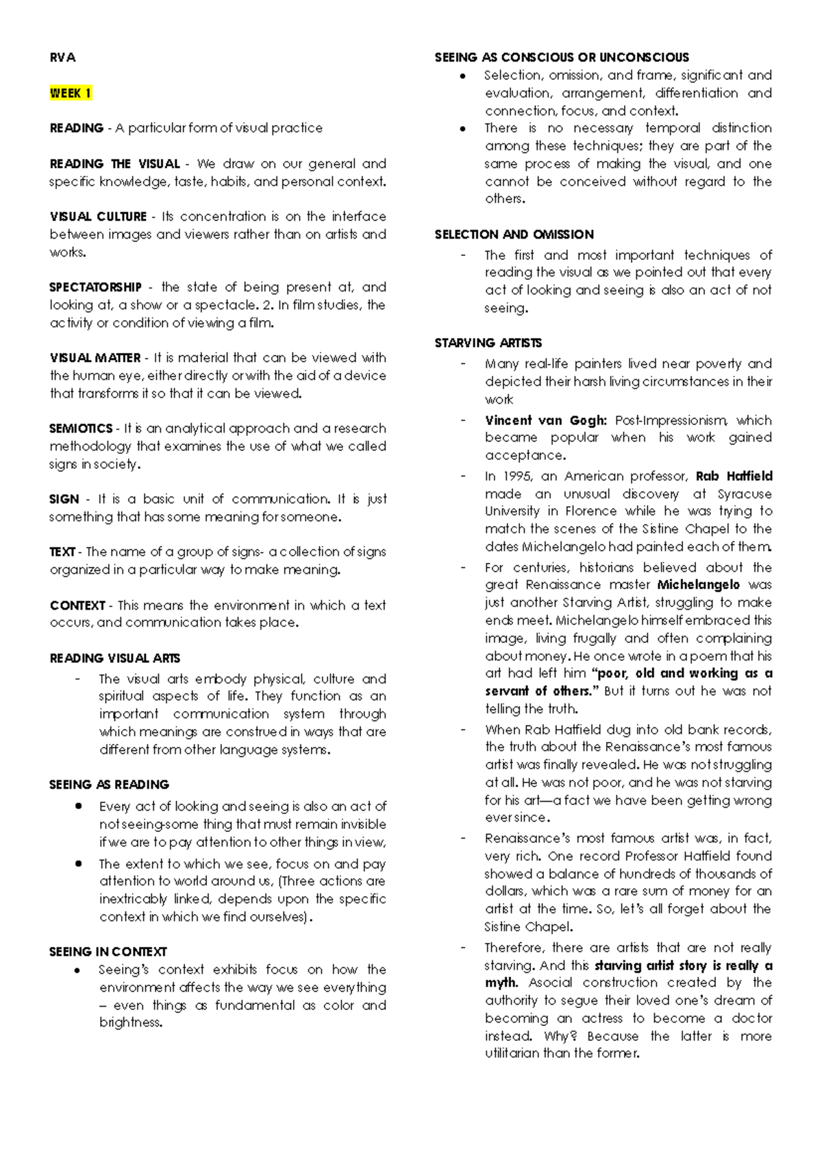 RVA - Compiled Terms for Visual Arts and Spectatorship Concepts - Studocu