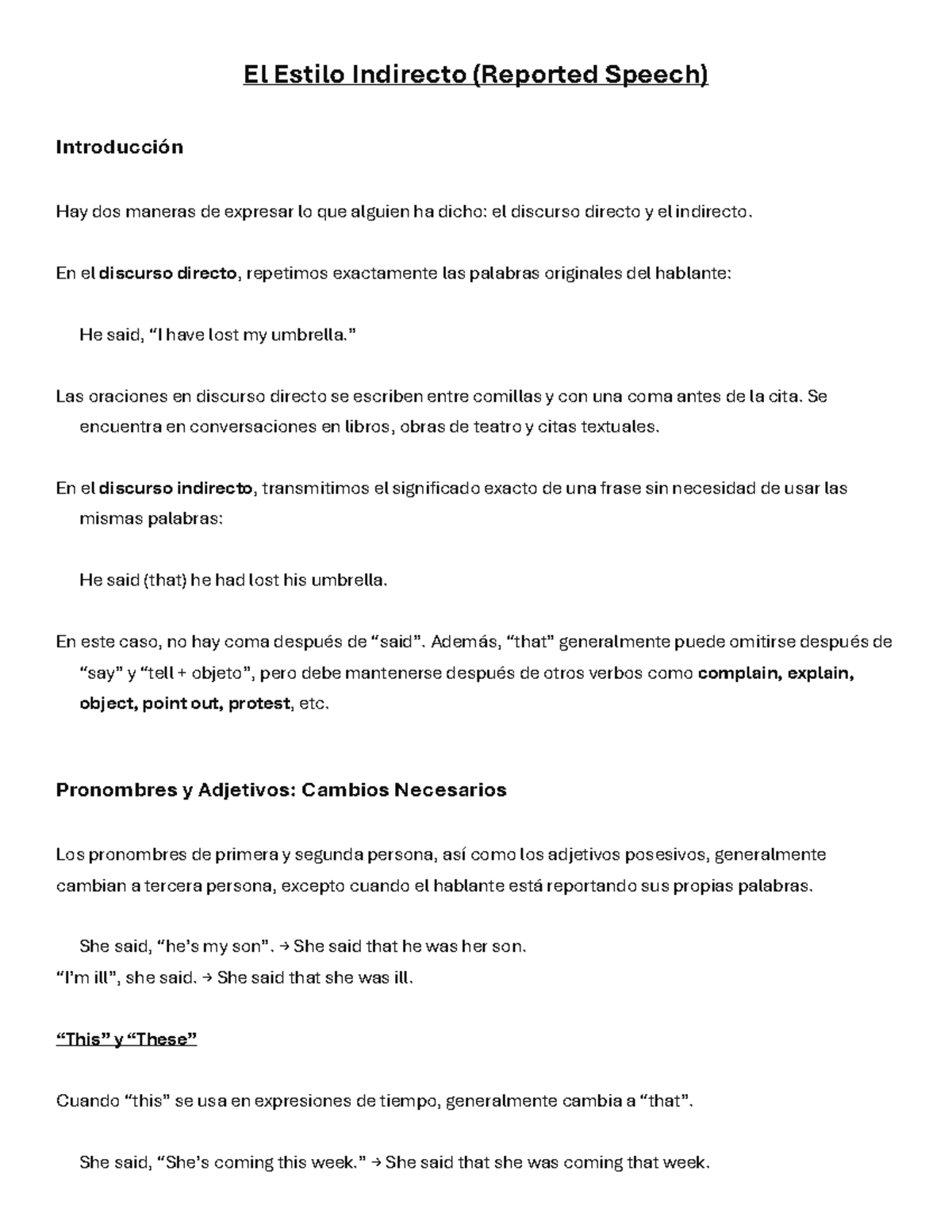 Reported Speech Spanish Explanation - El Estilo Indirecto (Reported ...