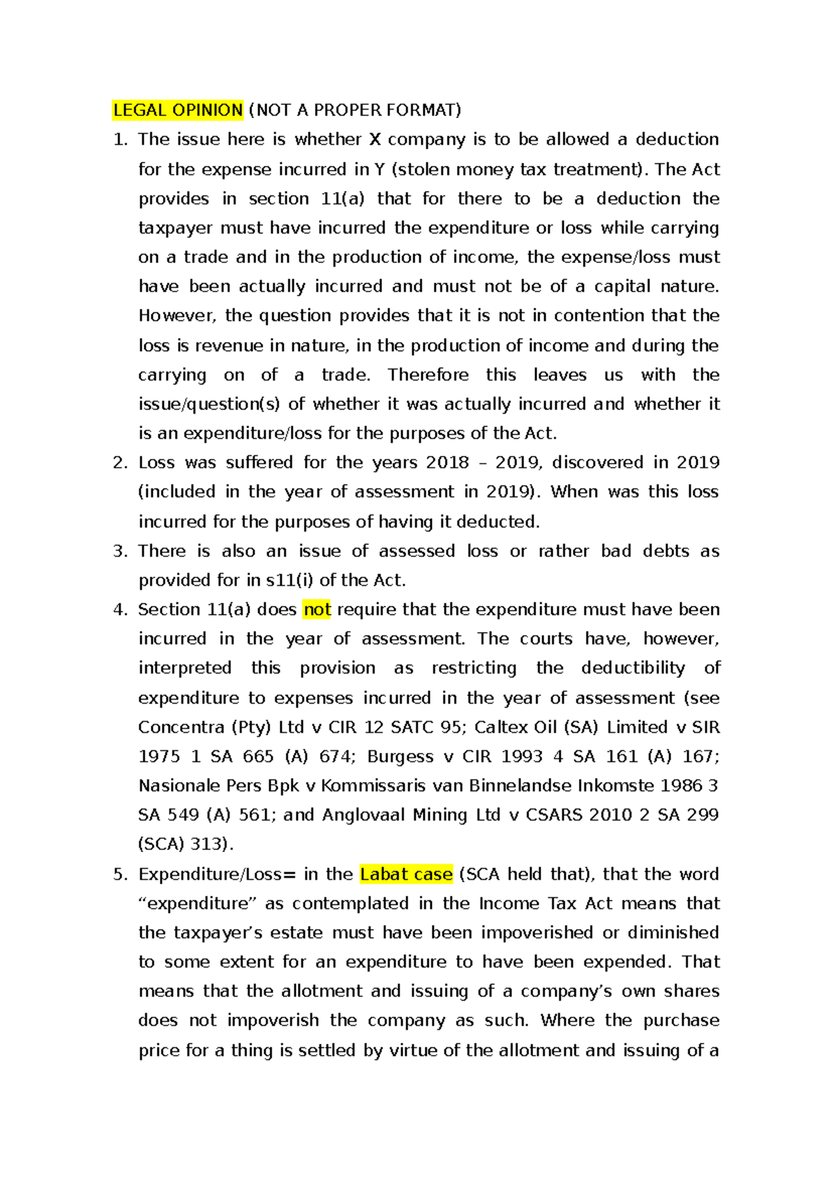2024 LLM TAX Final Exam Legal Opinion Analysis - Studocu