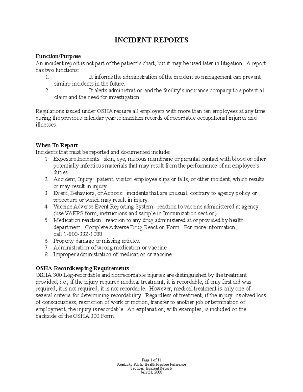 Incident Reports: Guidelines and OSHA Requirements Overview - Studocu