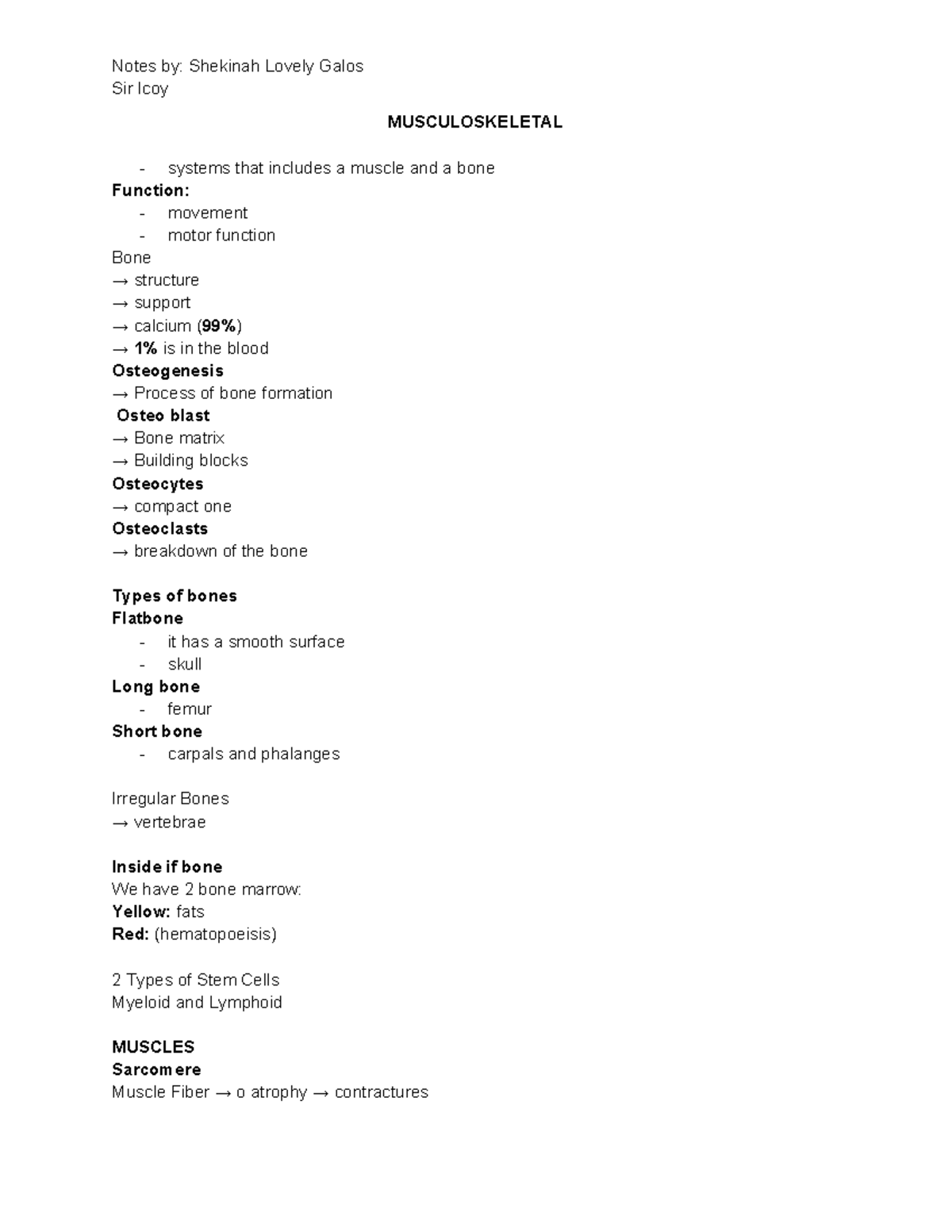 Musculoskeletal Systems Notes - Sir Icoy - MUSCULOSKELETAL - Studocu