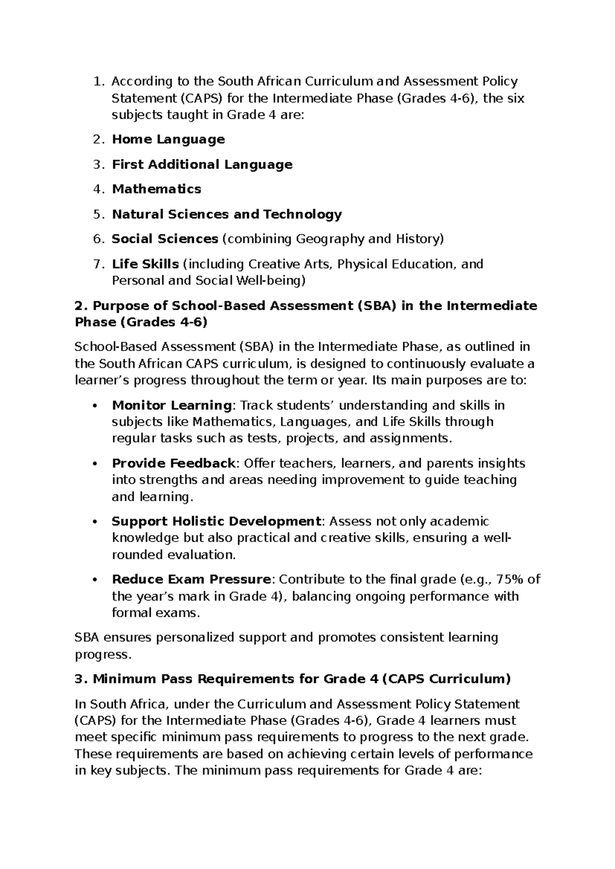 CAPS Curriculum Overview for Grade 4: Assessment & Achievement - Studocu