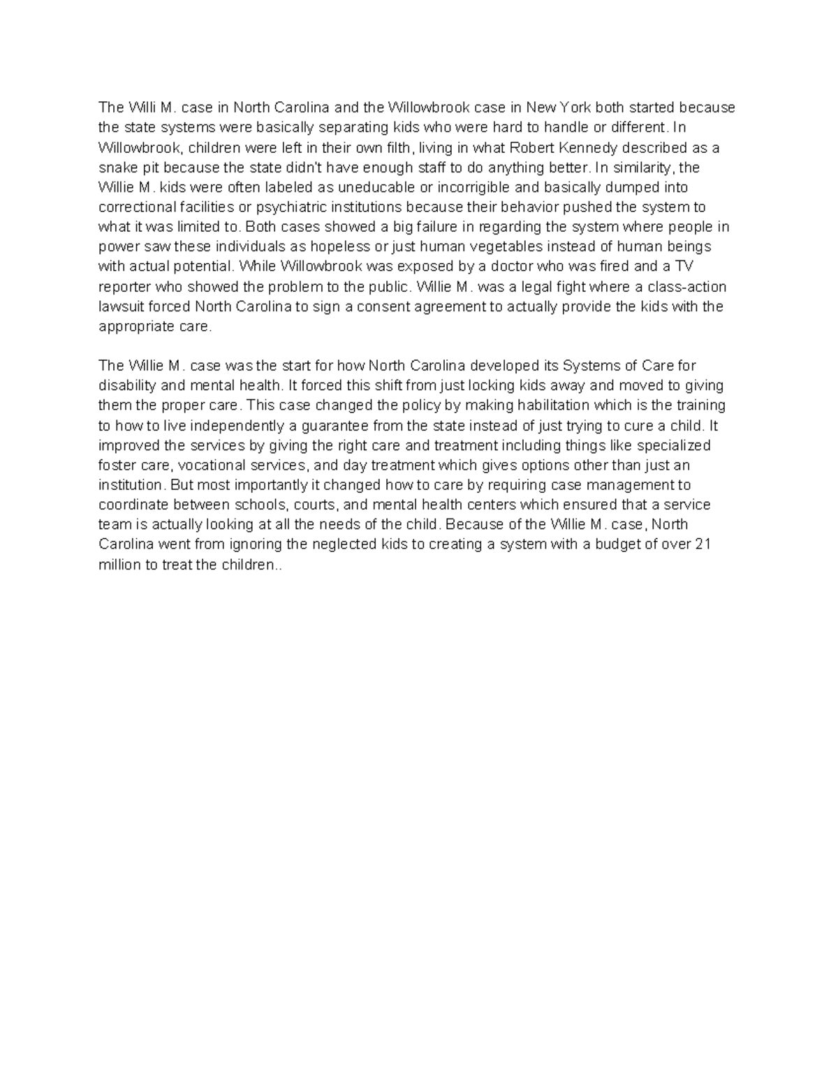 Willi M. Case & Willowbrook: A Study on Child Care Reform - Studocu