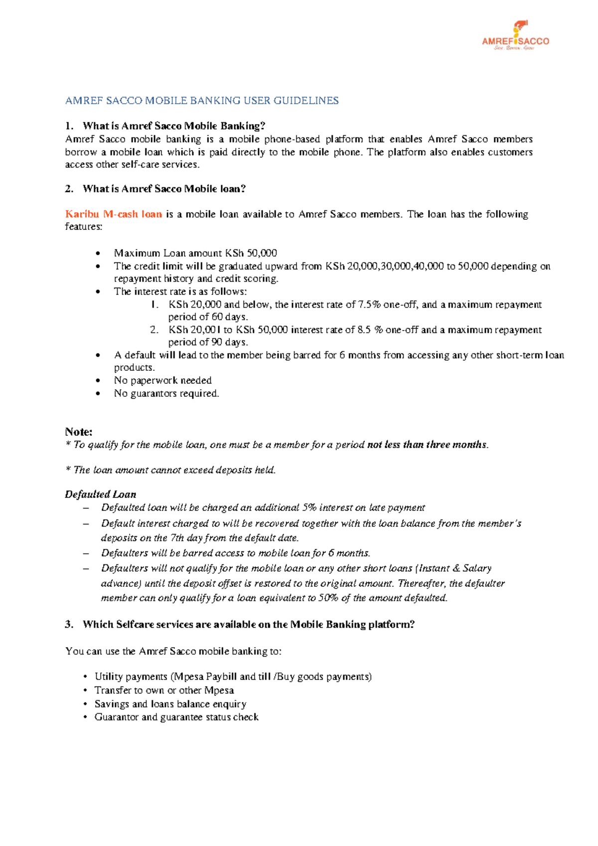 Amref SACCO Mobile Banking User Guidelines & Loan Features - Studocu