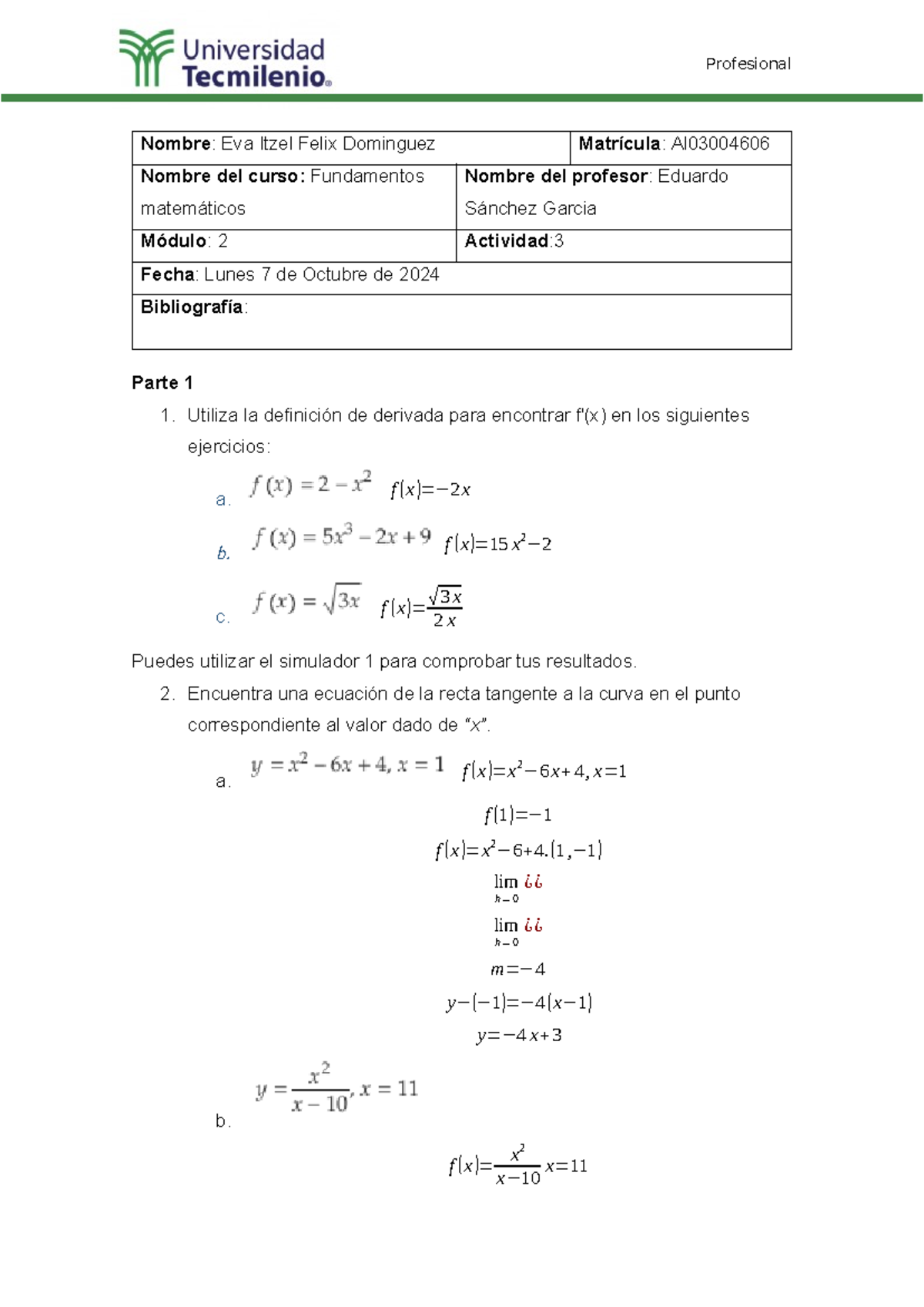 ACT 3 Fundamentos - ACTIVIDAD 3 MATEMATICAS - Nombre: Eva Itzel Felix ...