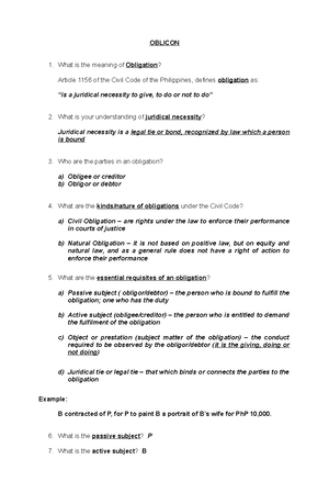 Oblicon Course Syllabus - COURSE SYLLABUS THE LAW ON OBLIGATIONS AND CONTRACTS GORDON COLLEGE 2 ...