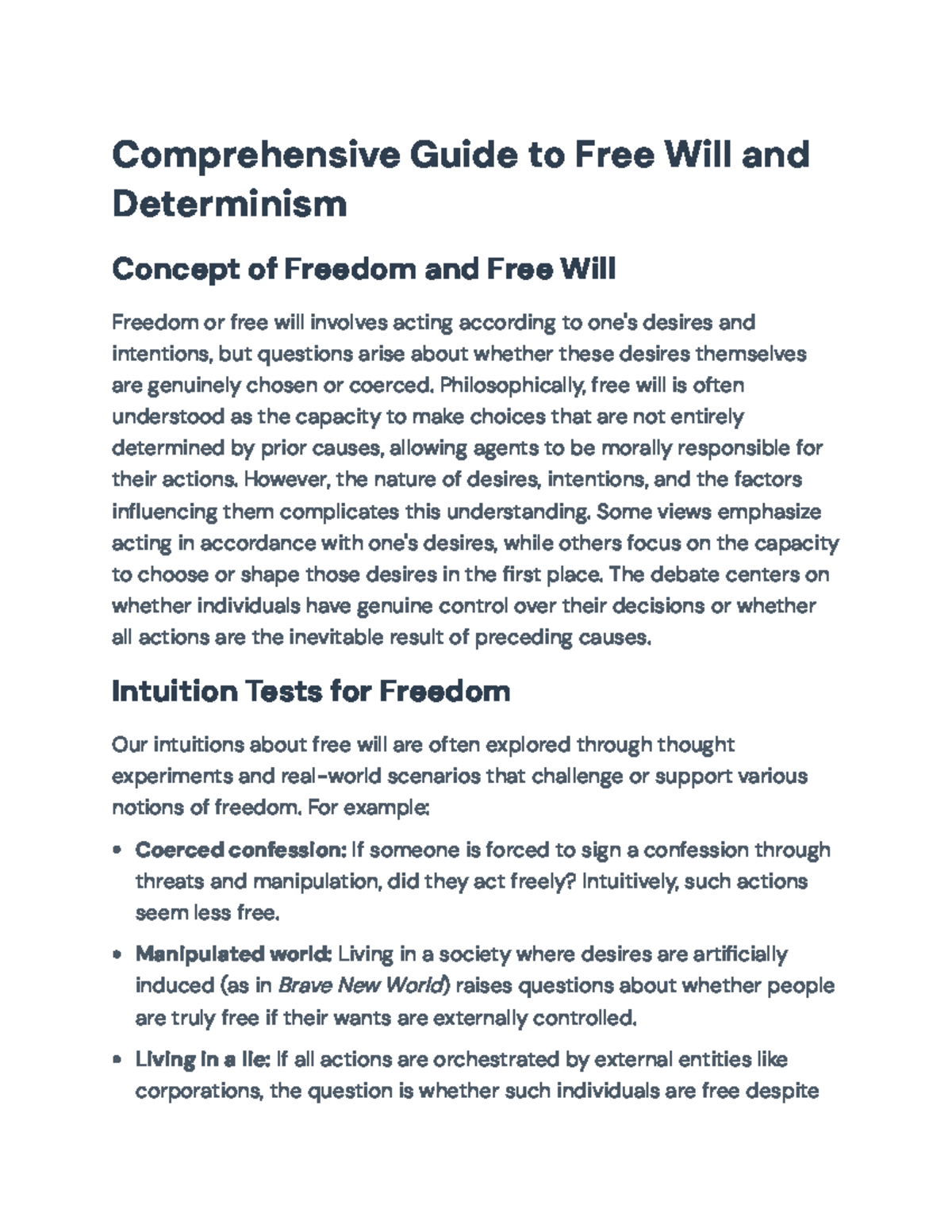 Comprehensive Overview of Free Will and Determinism (PHIL 201) - Studocu