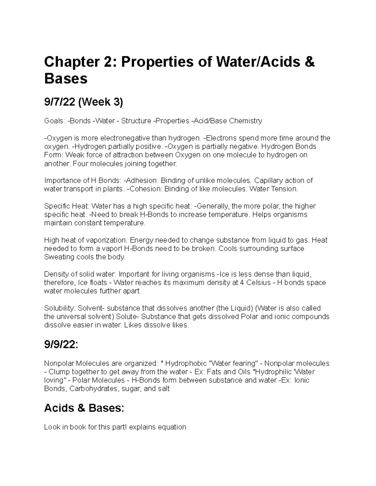 Biology: Acids Bases - Chapter 2: Properties of Water/Acids & Bases 9/7 ...