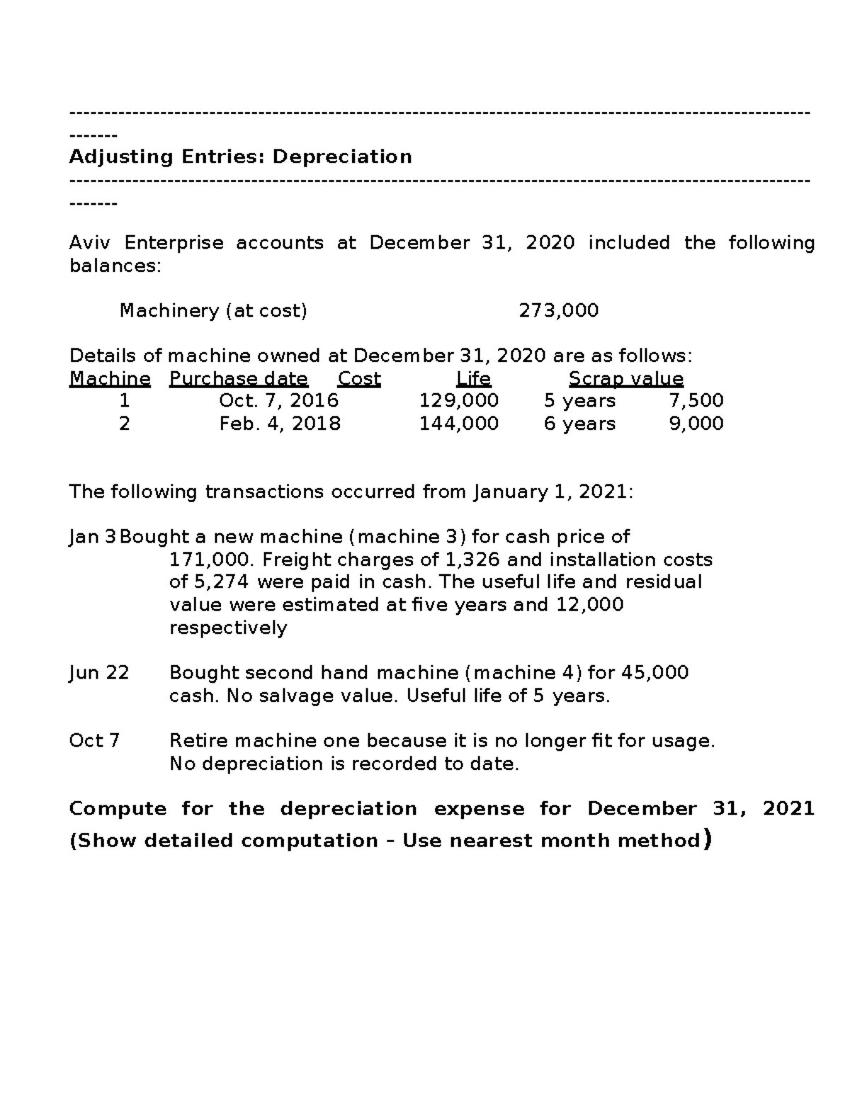 Depreciation Calculations for Accounting Assignments (2020-2021) - Studocu