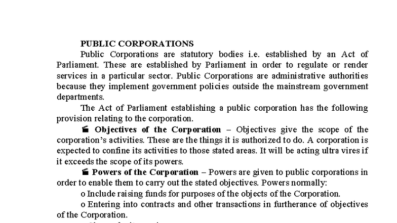 PUBLIC CORPORATIONS: Overview and Control Mechanisms - Studocu