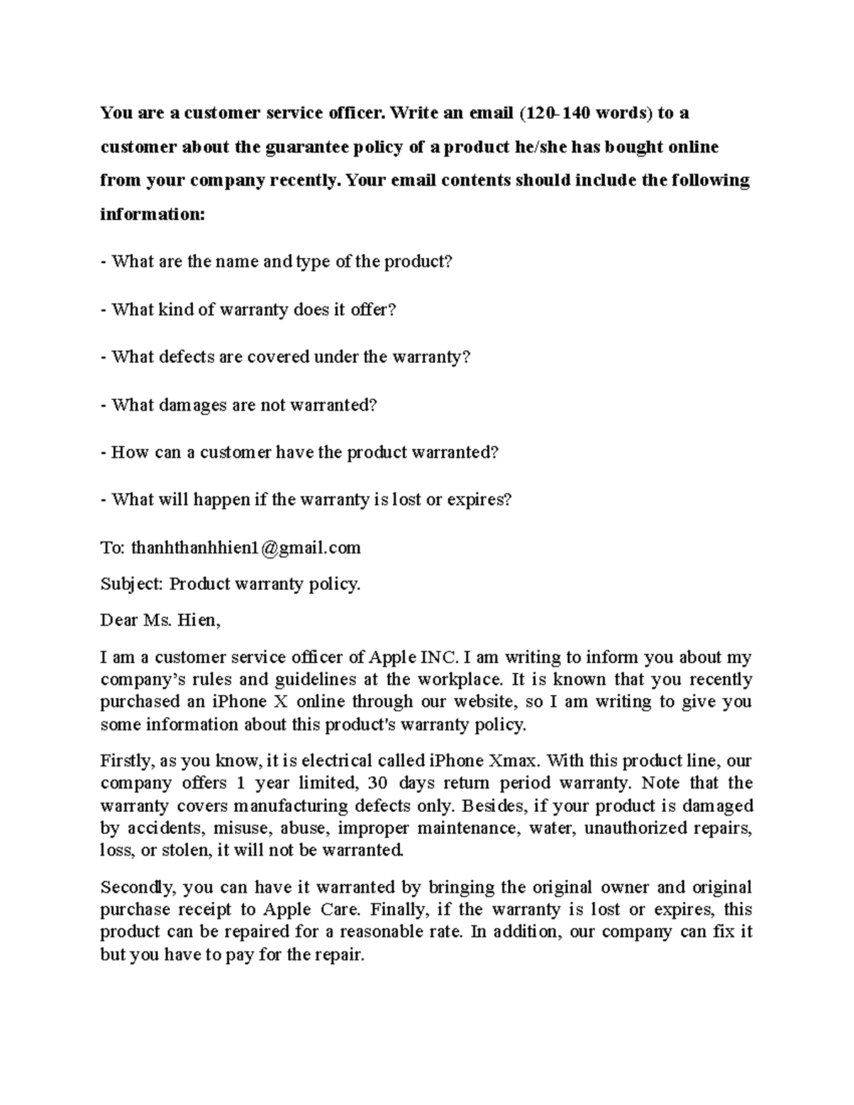 iPhone X Warranty Policy - Writing Unit 3 Guide - Studocu