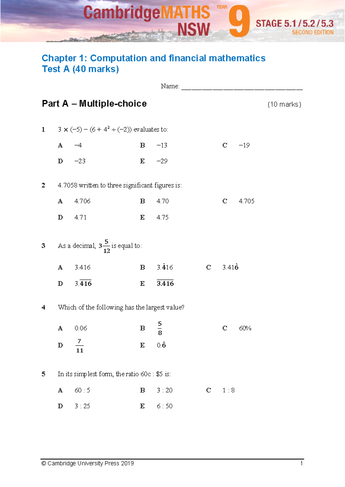 Chapter 1: Computation & Financial Maths Test A (Camb Maths 9) - Studocu