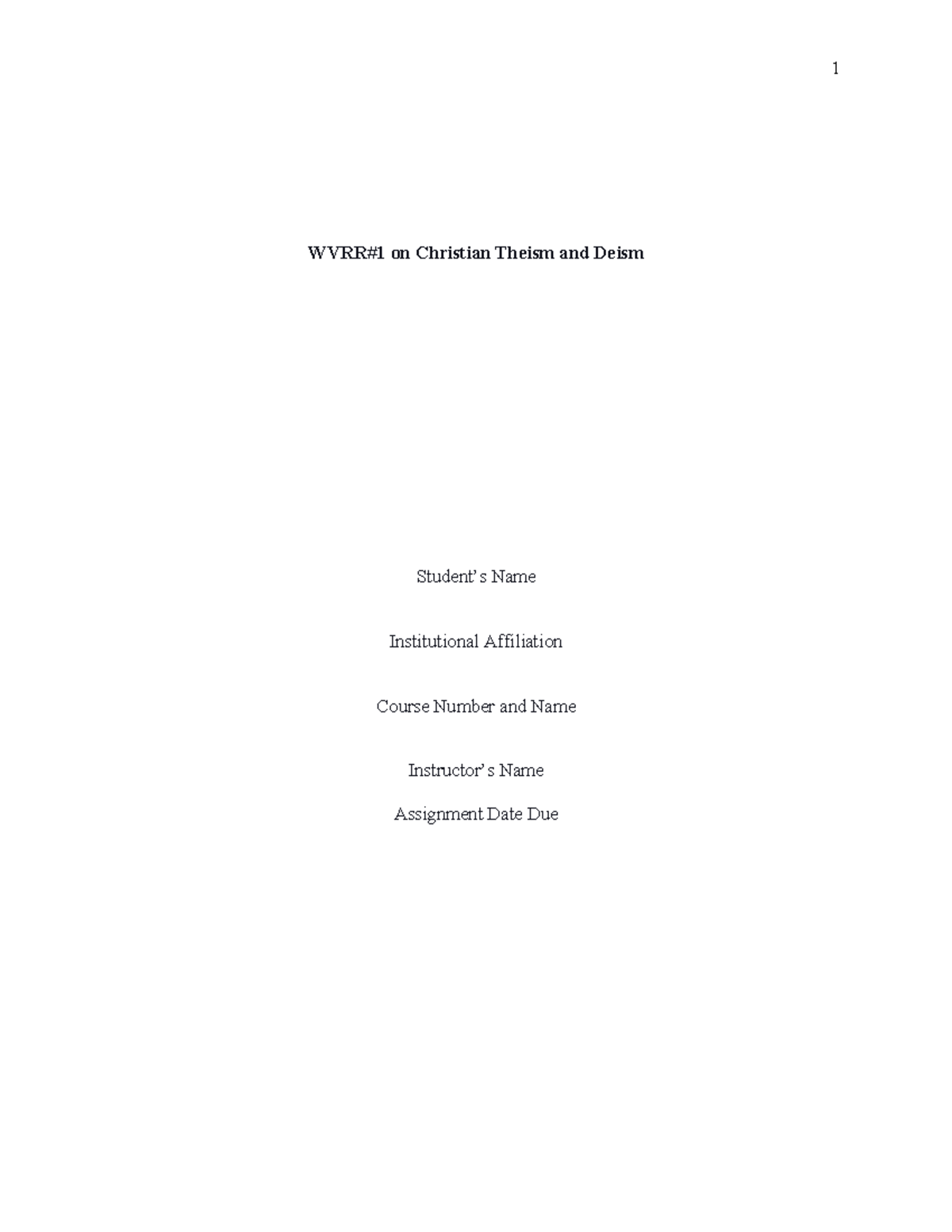 WVRR#1: Exploring Christian Theism and Deism Concepts - Studocu