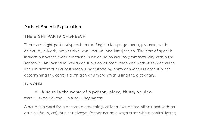 Parts of Speech Overview: Understanding the 8 Types in English - Studocu