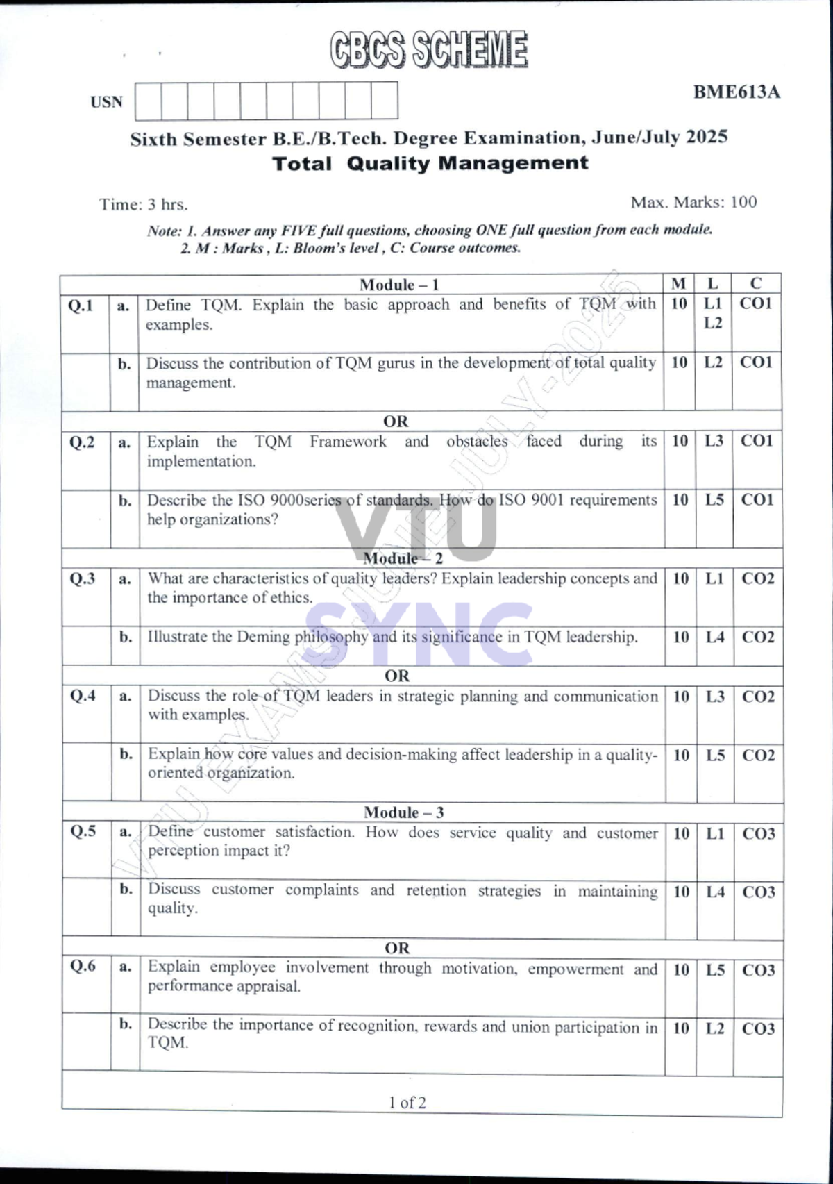 Total Quality Management - BME613A Solved Previous Year Questions - Studocu