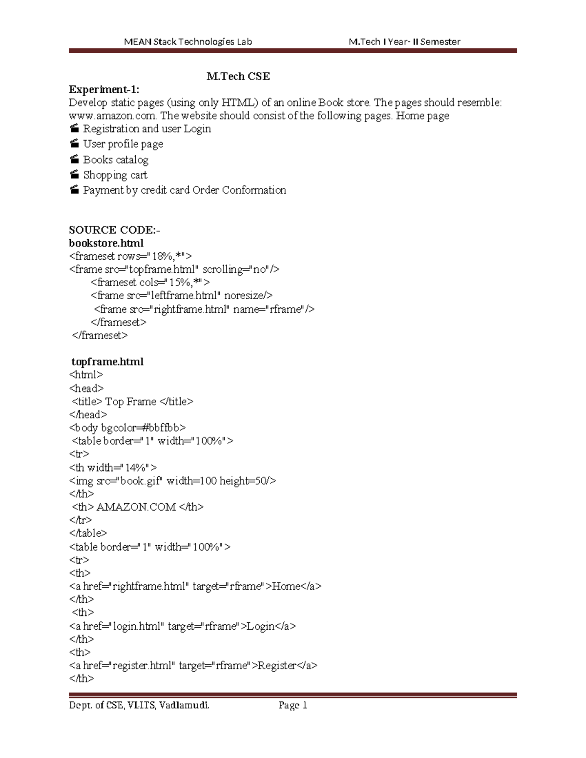 MST Lab Manual: HTML & JavaScript Experiments for CSE - Studocu
