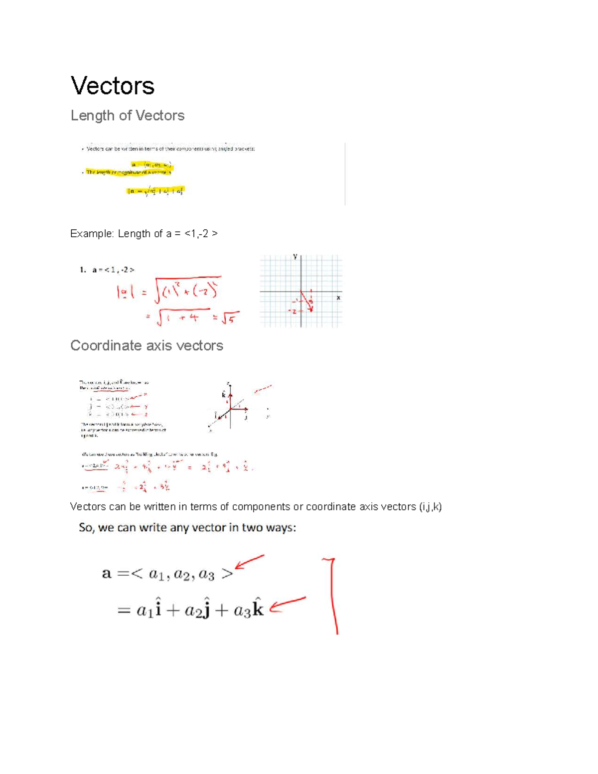 Maths 1 Notes - 33130 - Vectors Length of Vectors Example: Length of a ...