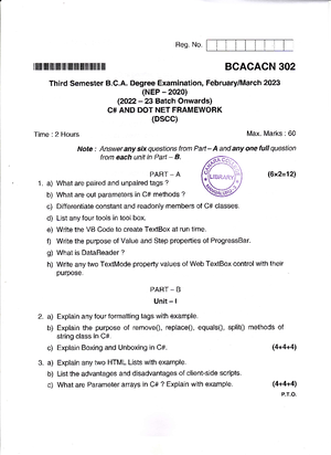 NEP BCA III Sem C# & Dot Net Framework - Reg. No. II this tinU BCACACN 302 Third Semester B.C ...