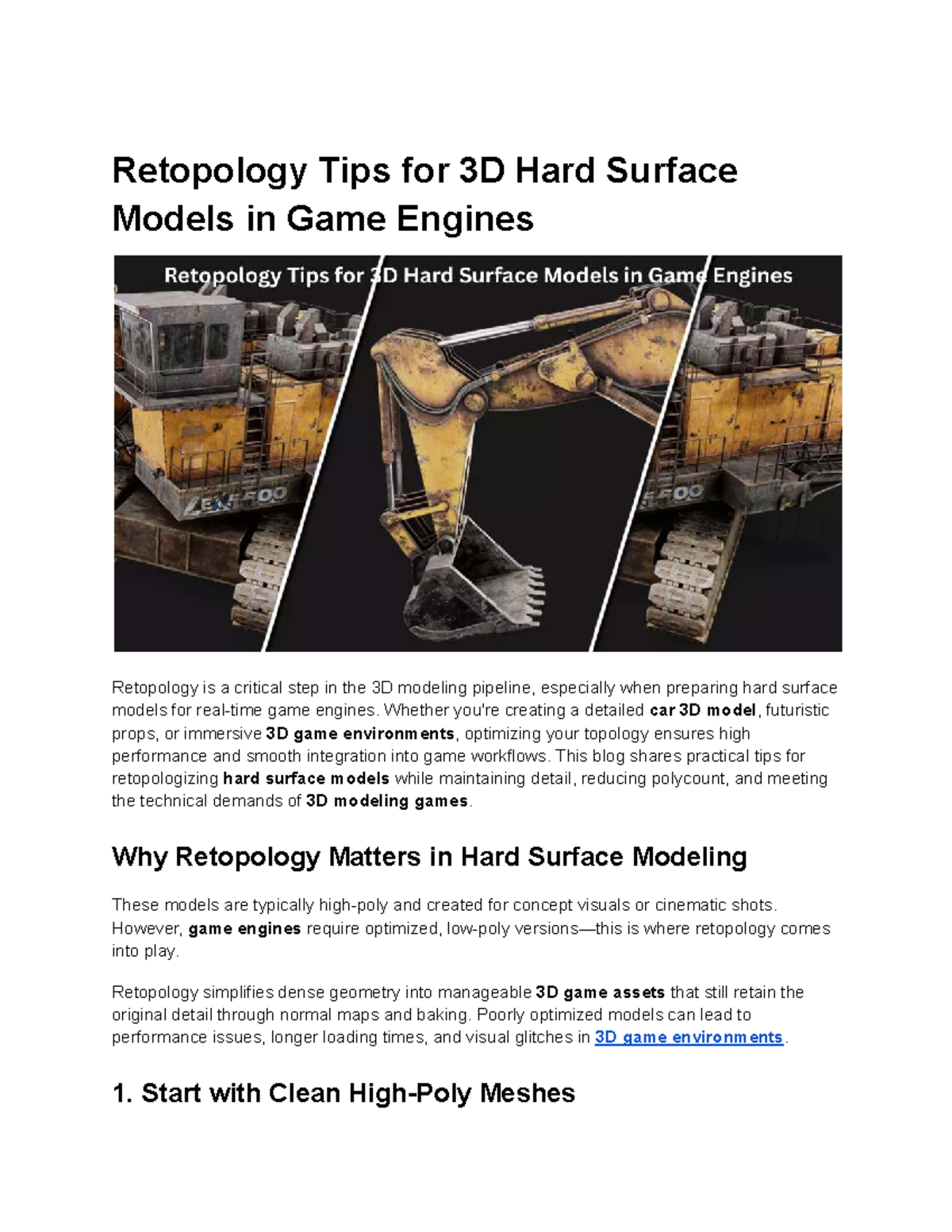 Retopology Tips for 3D Hard Surface Models in Game Engines - Studocu